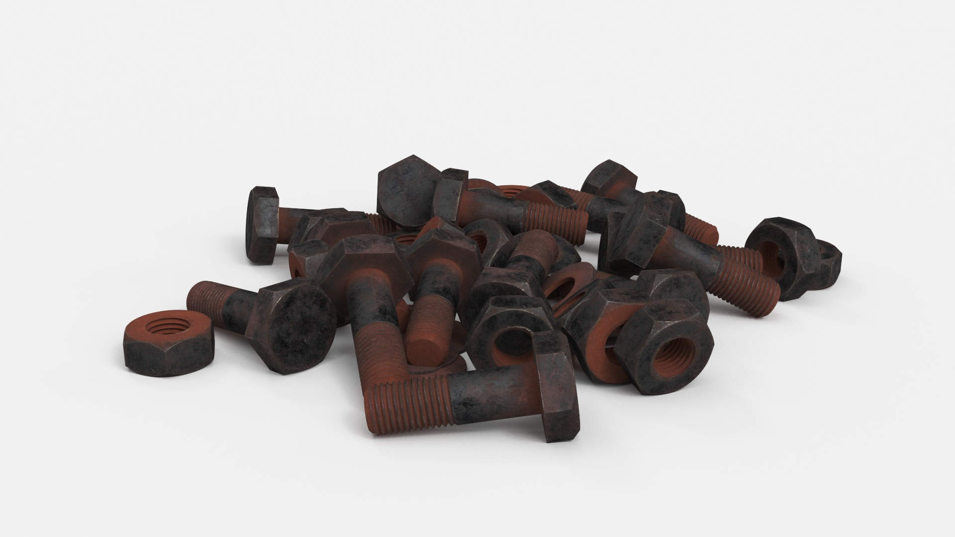 Old Rusty Iron Hex Bolts Nuts 3D - TurboSquid 2116721