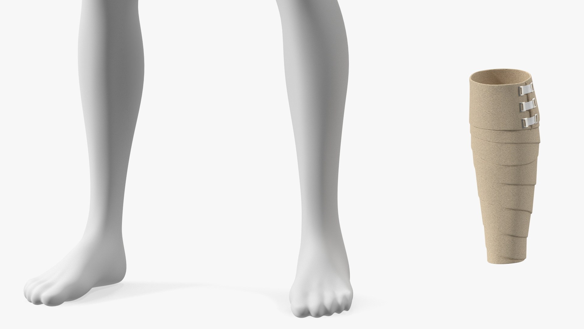 3D Elastic Bandage Beige With Clamps Wrapped Around Leg On Mannequin ...
