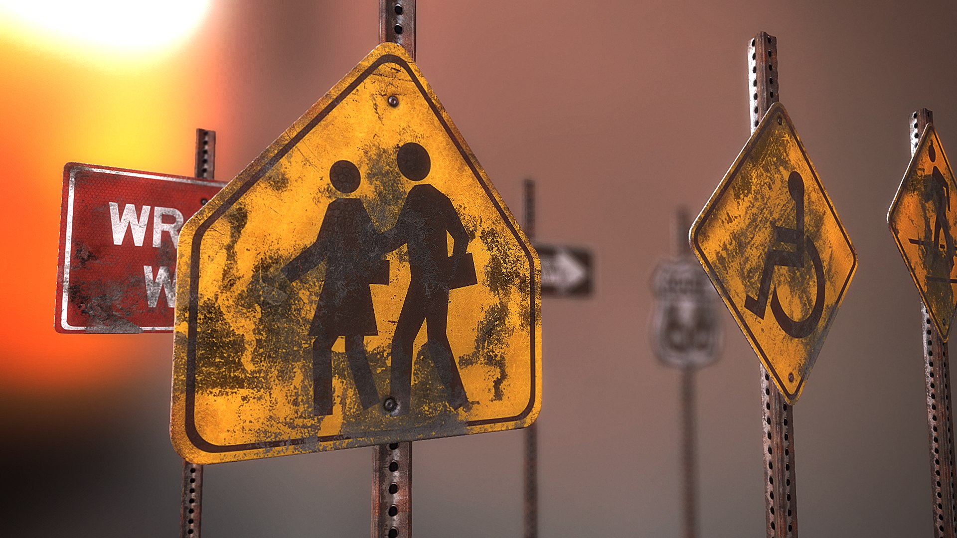 3d Model Dirty Clean Road Signs