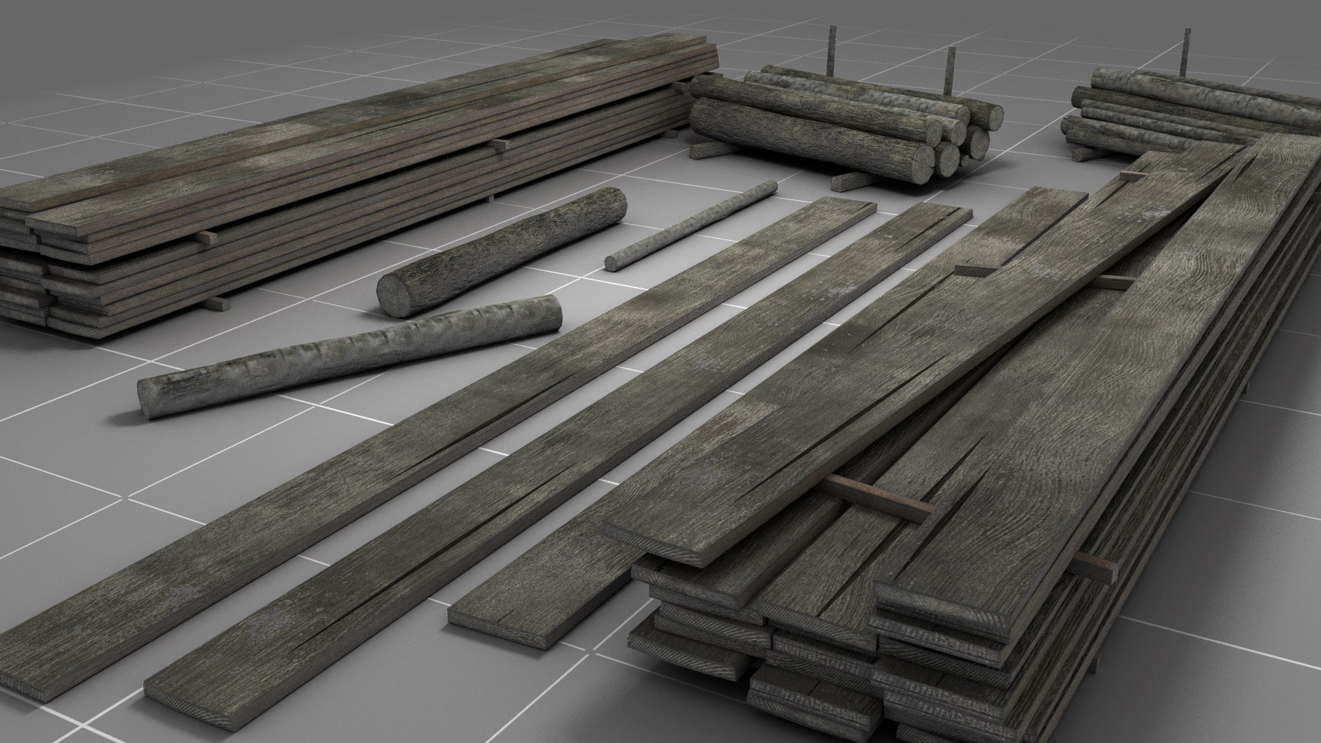 3D Wooden Warehouse Boards Logs - TurboSquid 1268113