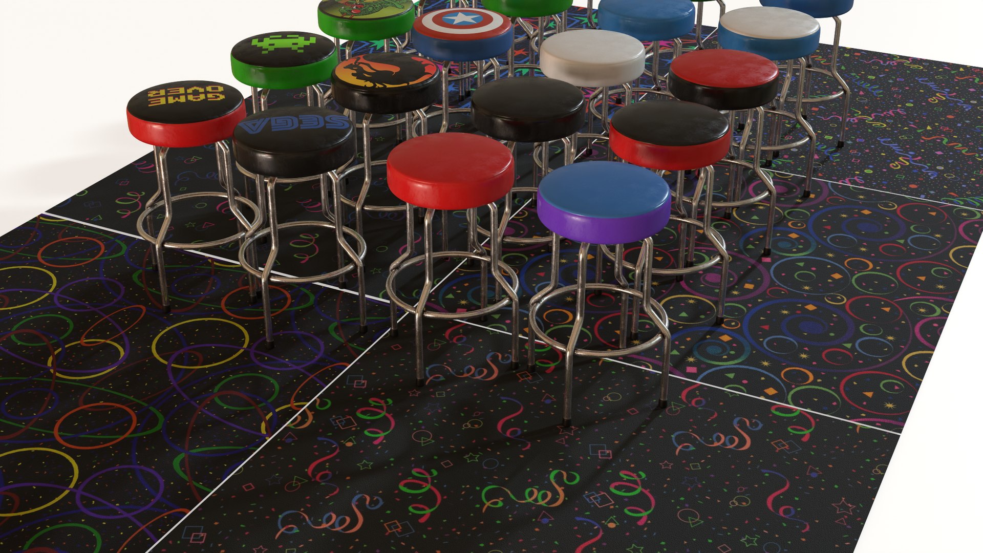3D Retro Arcade Stools And Carpet - TurboSquid 2367662