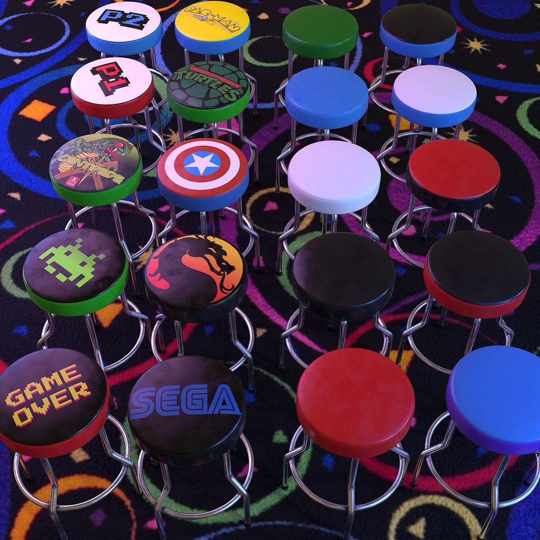 3D Retro Arcade Stools And Carpet - TurboSquid 2367662