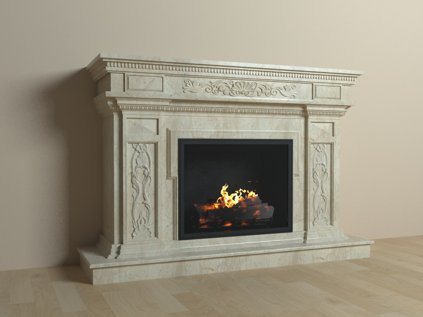 3d Model Realistic Fireplace