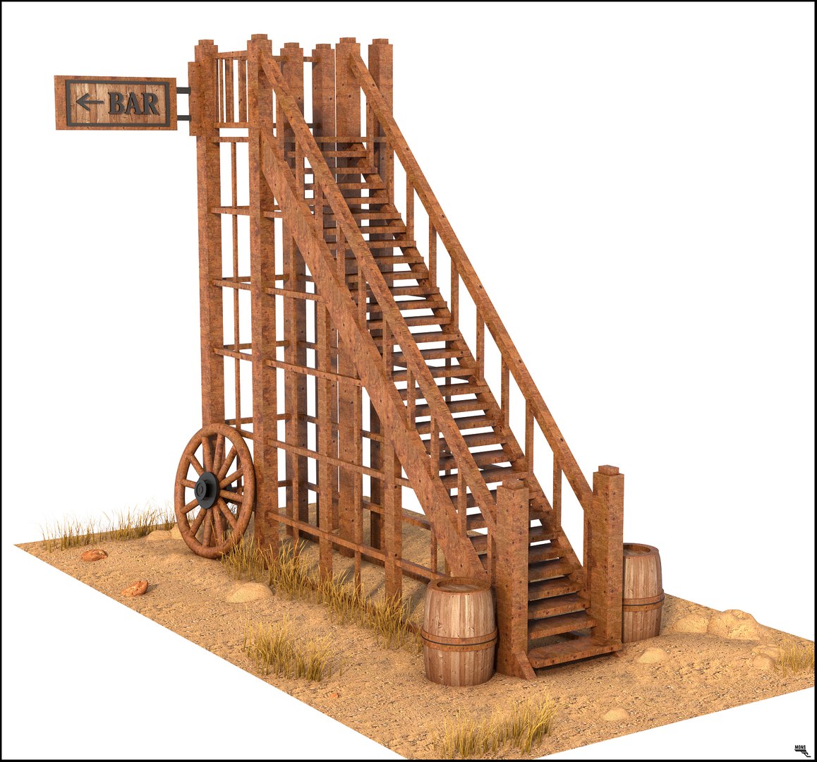 Stair Western Wood 3D Model - TurboSquid 1243443