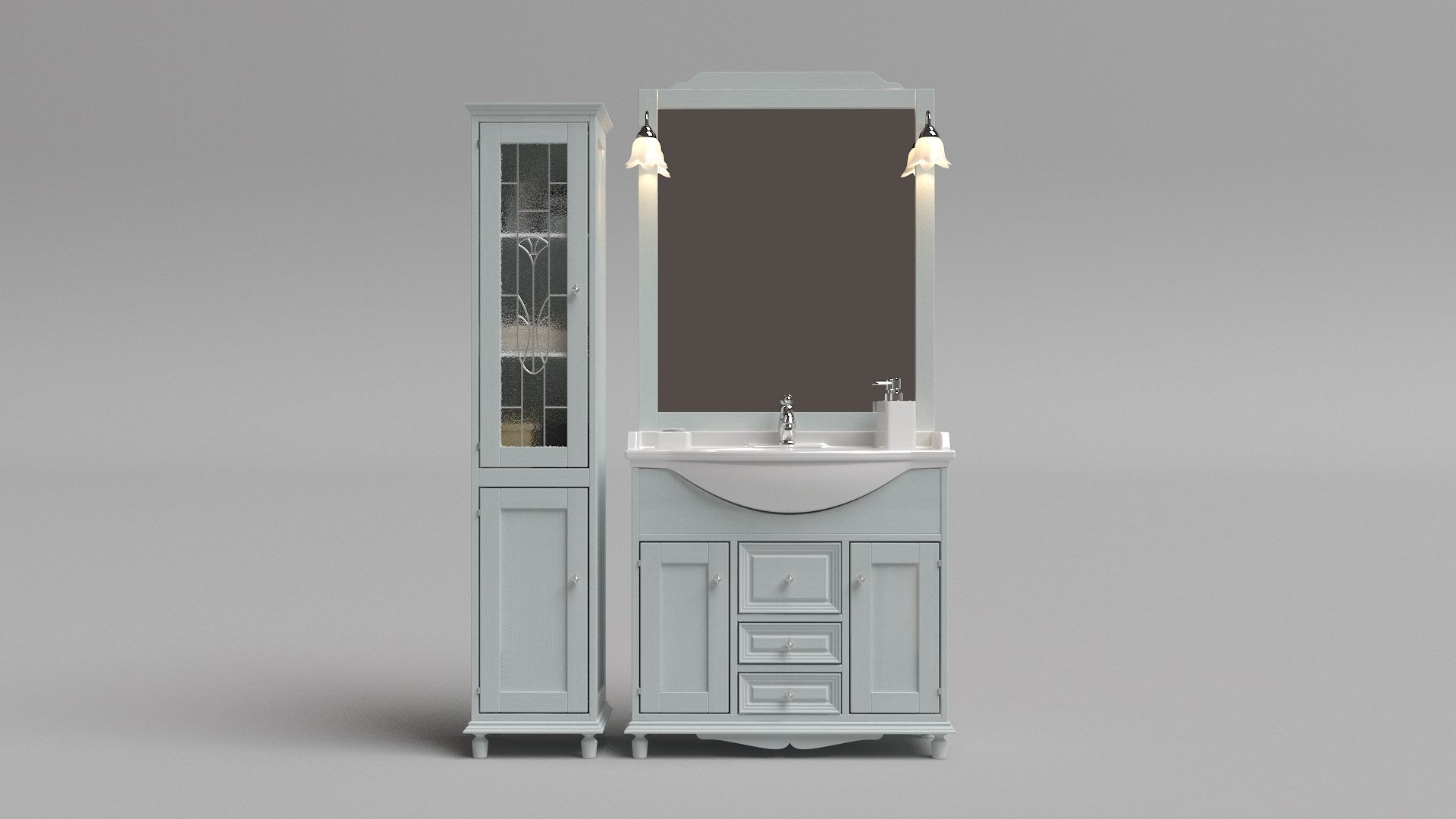 3D Classic Bathroom Vanity Set With Mirror And Cabinet Model ...