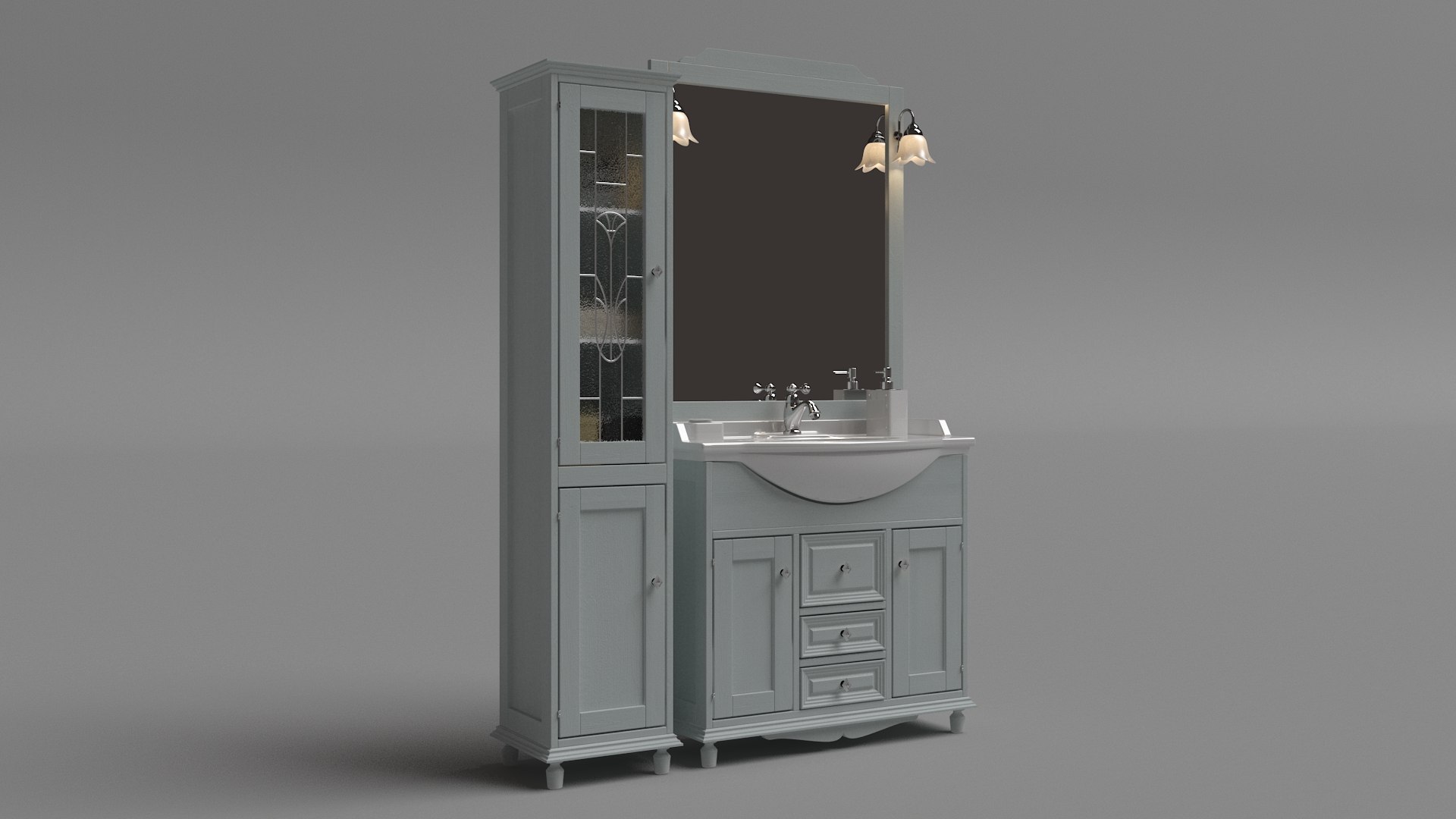 3D Classic Bathroom Vanity Set With Mirror And Cabinet Model ...