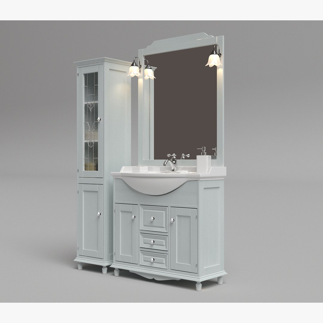 3D Classic Bathroom Vanity Set With Mirror And Cabinet Model ...
