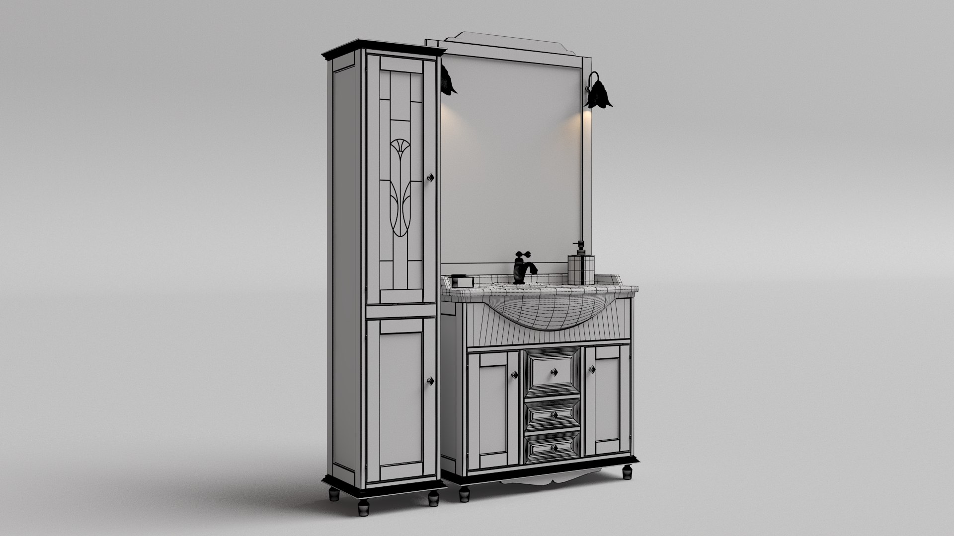 3D Classic Bathroom Vanity Set With Mirror And Cabinet Model ...