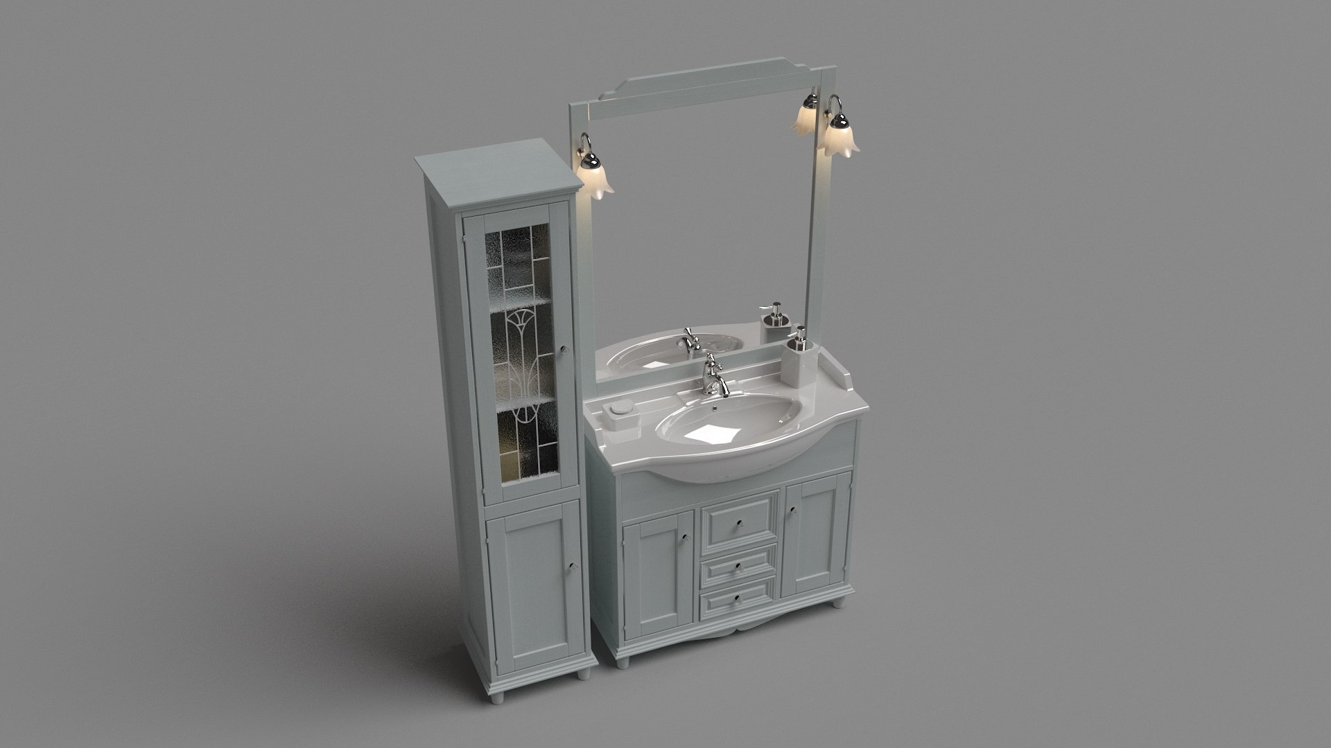 3D Classic Bathroom Vanity Set With Mirror And Cabinet Model ...