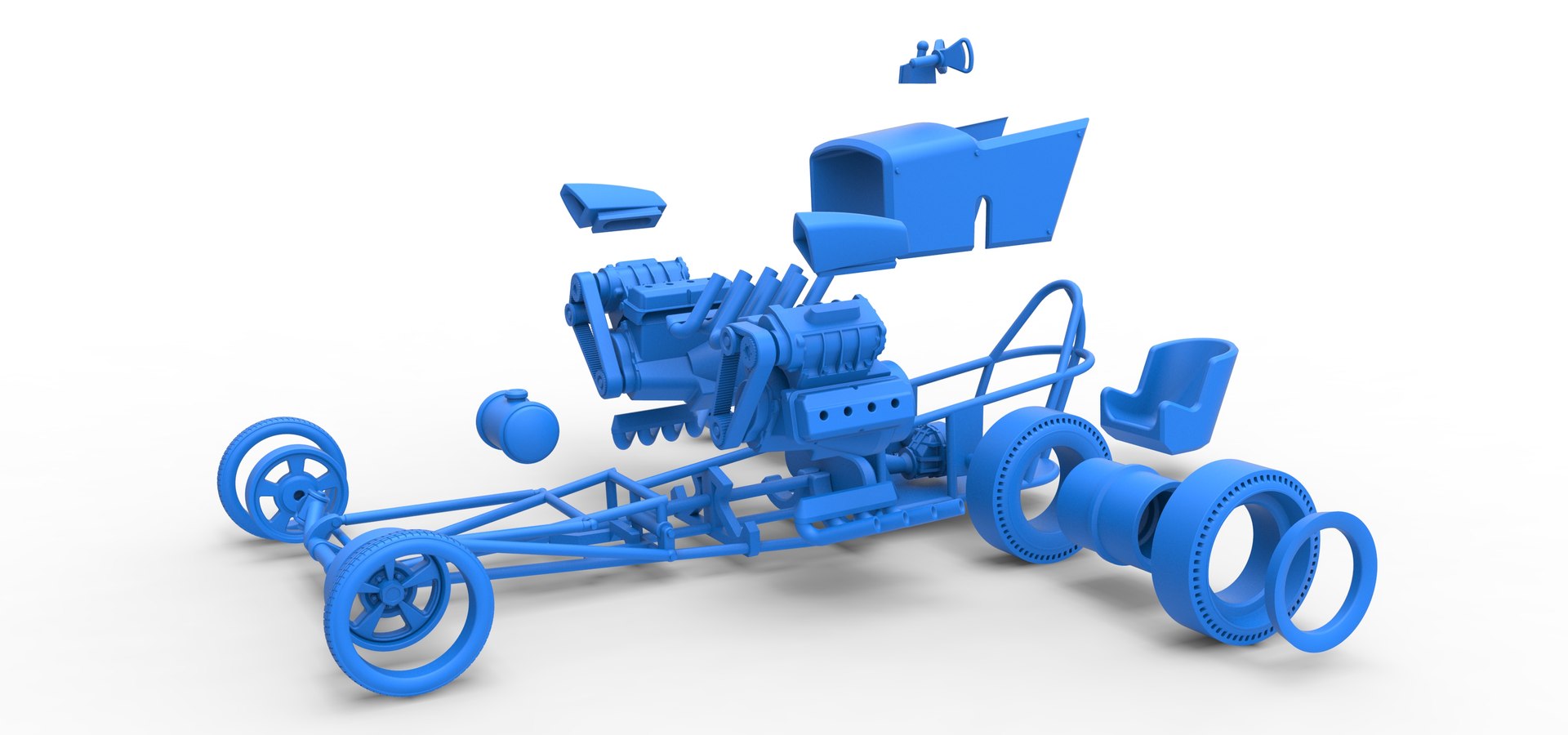 Diecast Front engine old school dragster with 2 V8 Scale 1 to 25 3D ...