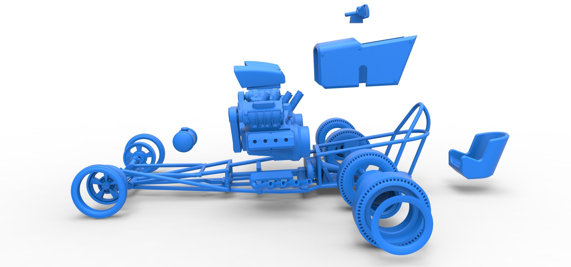 Diecast Front engine old school dragster with 2 V8 Scale 1 to 25 3D ...