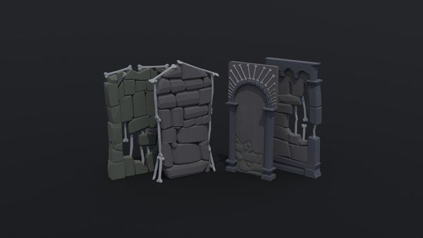 Low-poly cartoon fantasy dungeon decorative wall Polygon Style 3D model ...