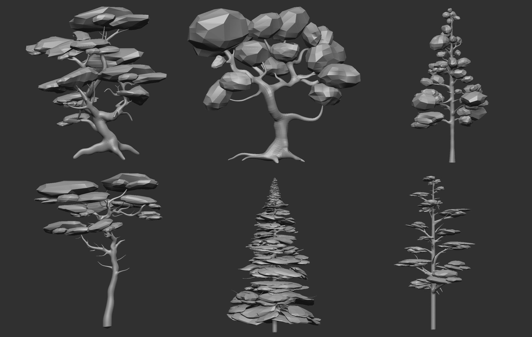 30 Low Poly Tree And Bush Base Mesh Shapes IMM Brush Set For Zbrush FBX ...