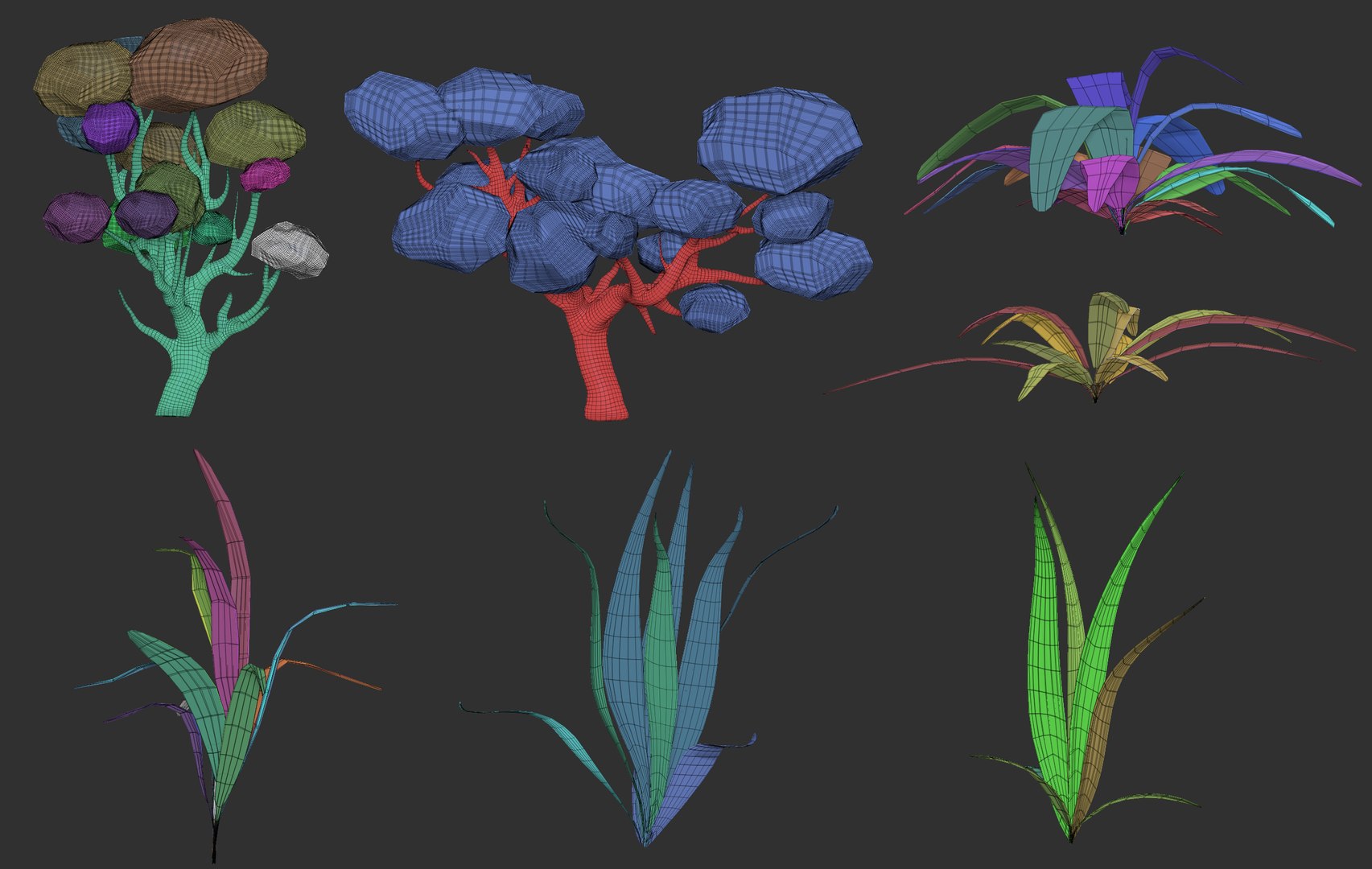 30 Low Poly Tree And Bush Base Mesh Shapes IMM Brush Set For Zbrush FBX ...