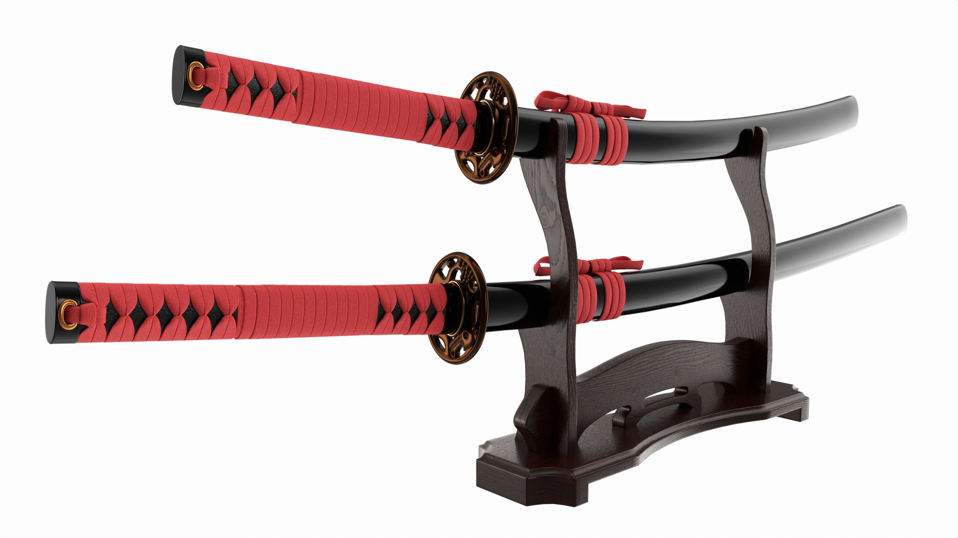 Japanese two sword Katana Wakizashi on a stand model - TurboSquid 2183717