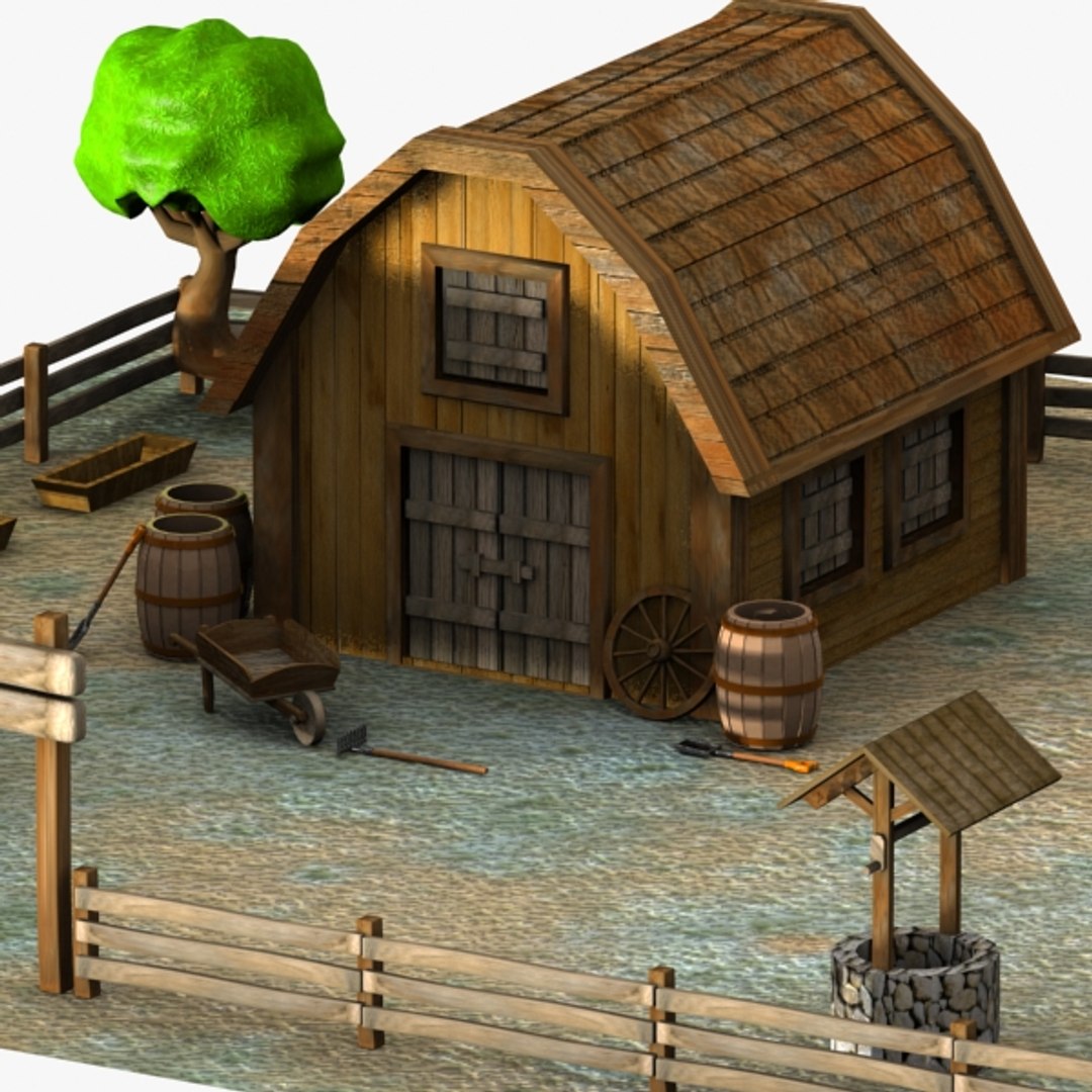 3d cartoon farmhouse farm model
