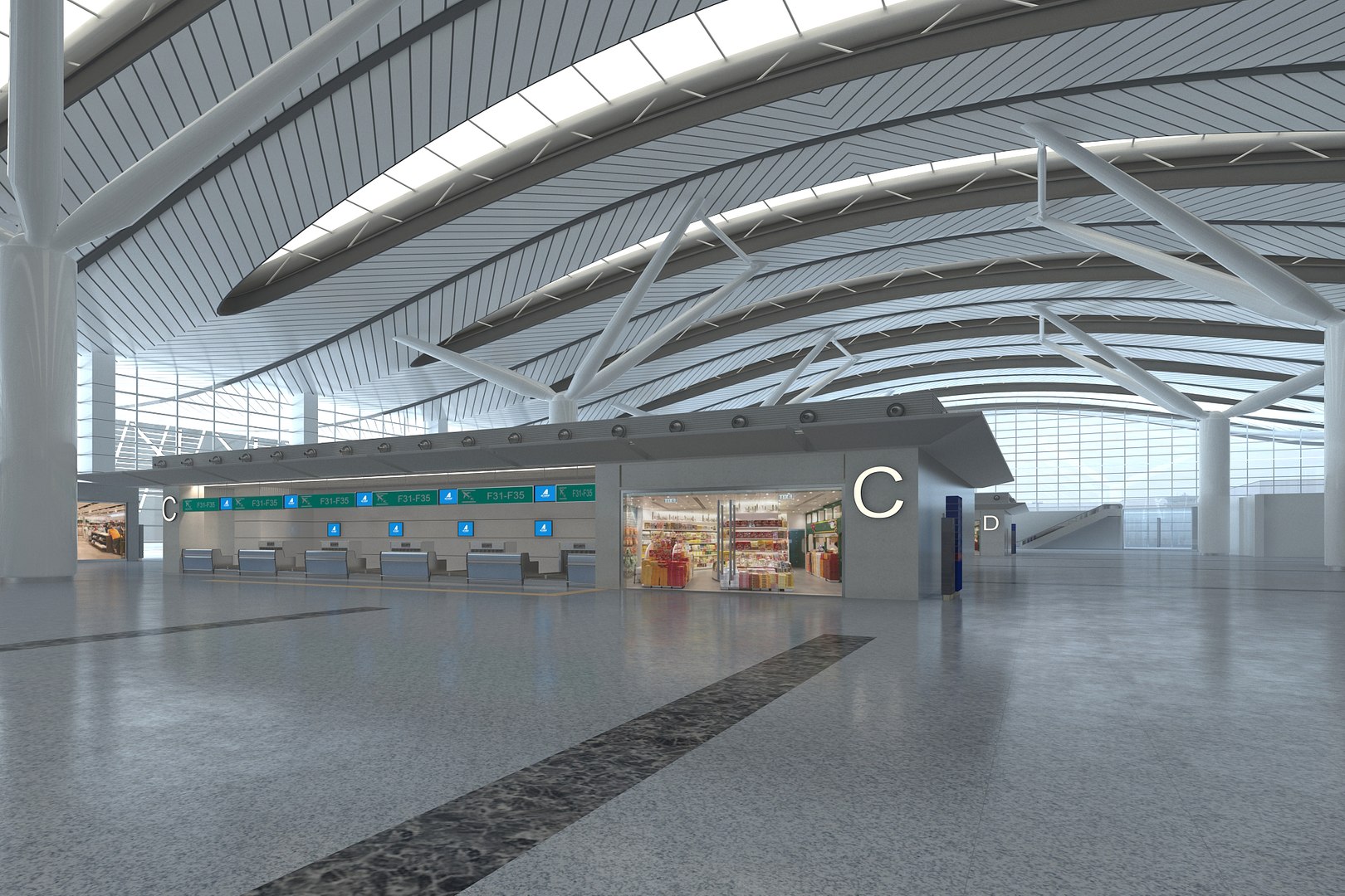 Airport Terminal Interior 01 3D model - TurboSquid 1958974