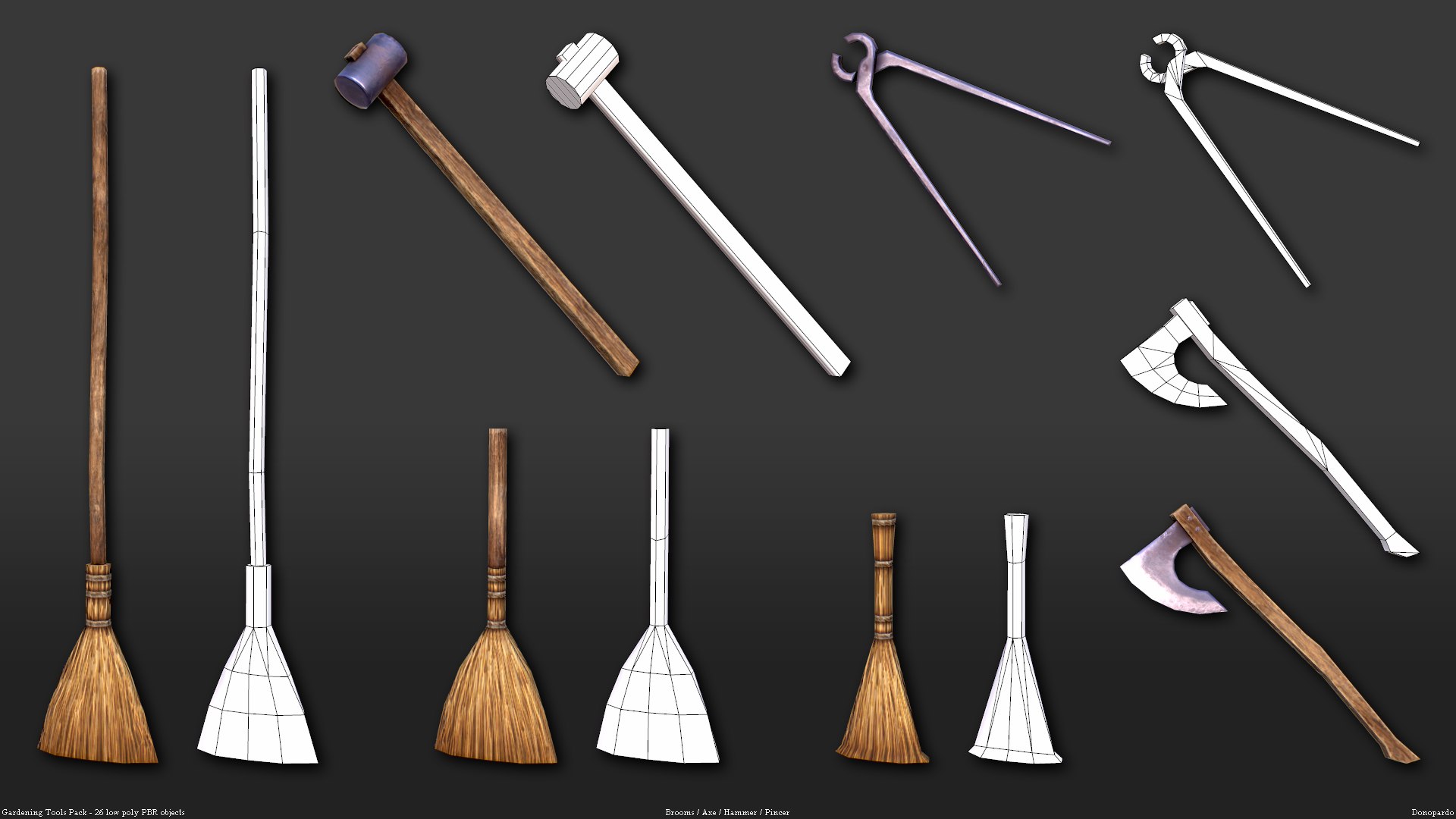Free Shovels Rakes Brooms Axes Hammers Knives Saws - 26 PBR Objects Model - TurboSquid 1773842