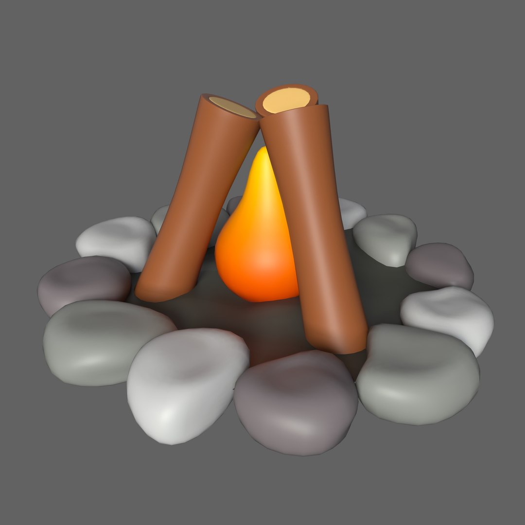 3D Cartoon Campfire With Stone Ring Model - TurboSquid 2309362