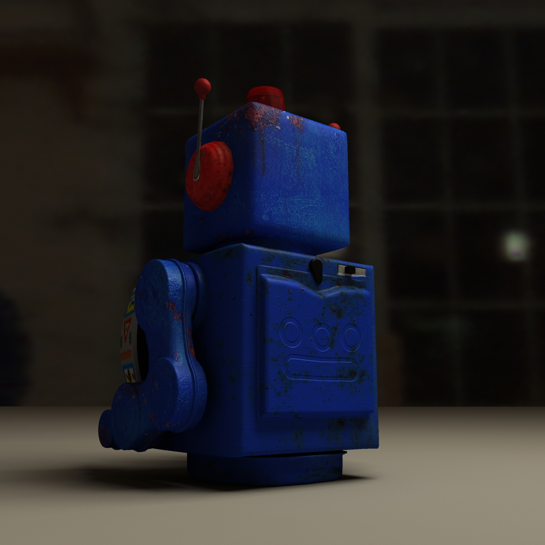 3d rigged rusty toy robot