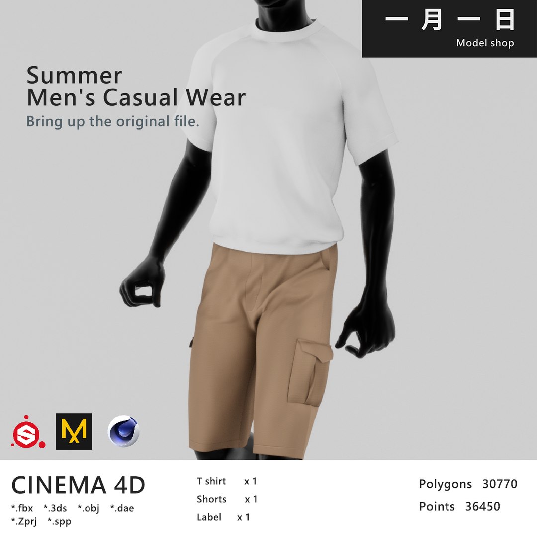 Summer Men Casual Wear 3D model - TurboSquid 2010054