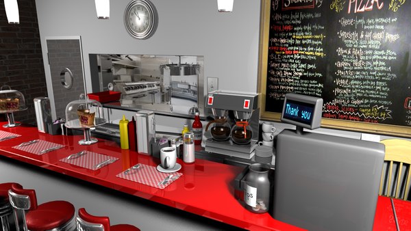 3d stylized cartoon diner model