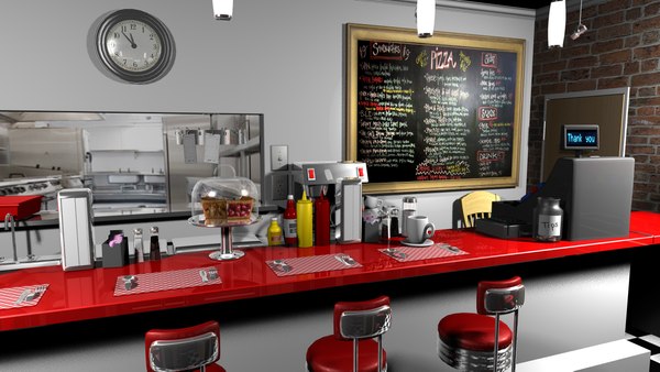 3d stylized cartoon diner model