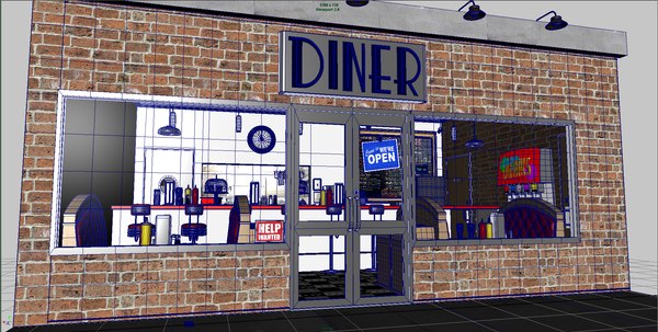 3d stylized cartoon diner model