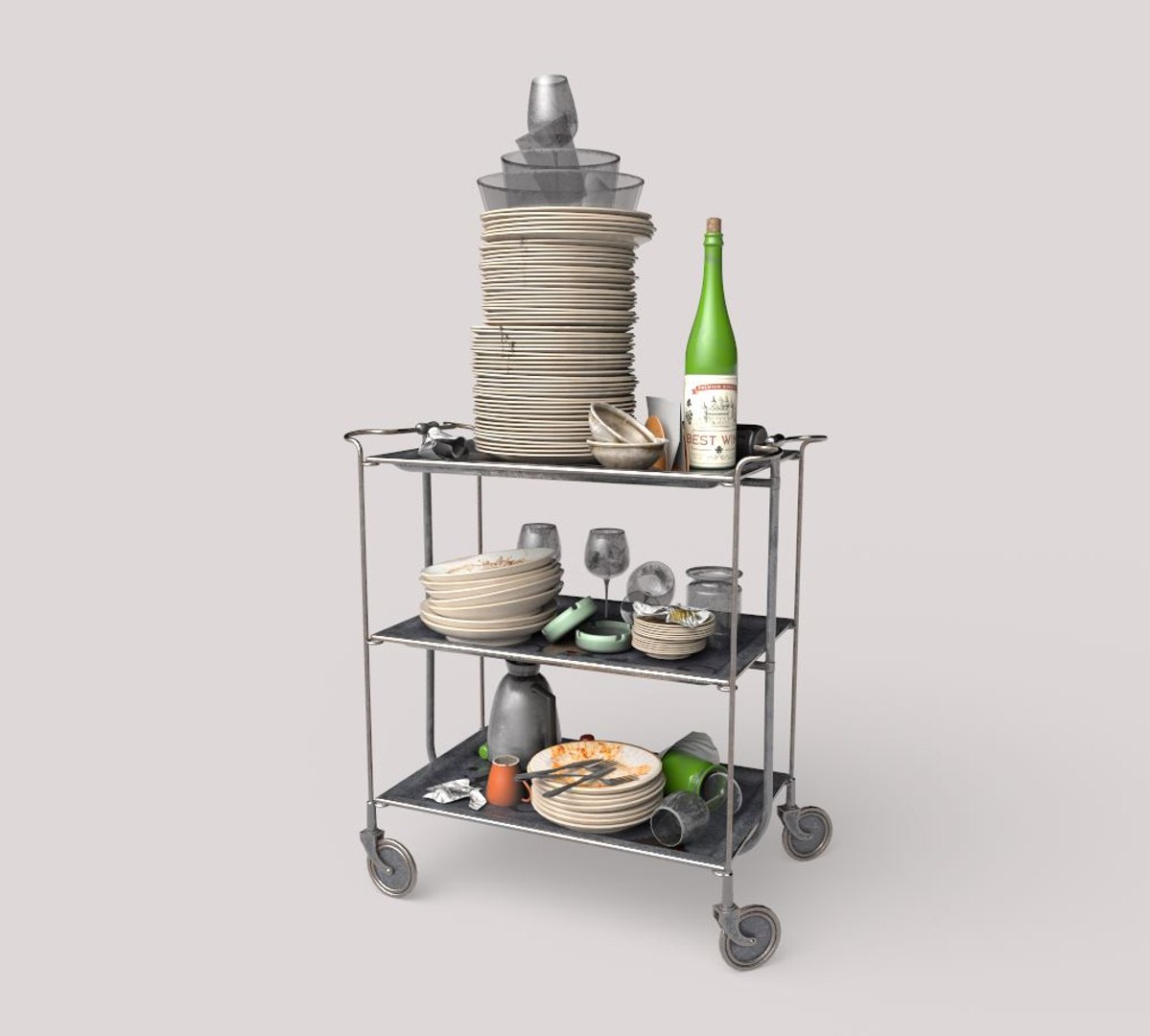 3D model Dirty Kitchen Serving Cart - TurboSquid 1943236