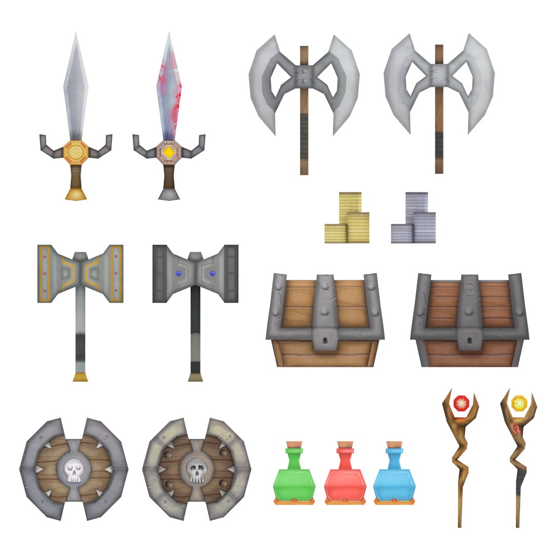 3d Low-poly Rpg Items Sword Axe