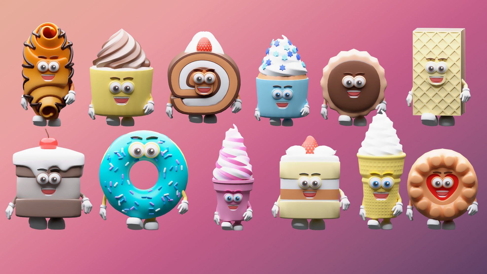 Cartoon Characters Cakes 3D Model - TurboSquid 2317166