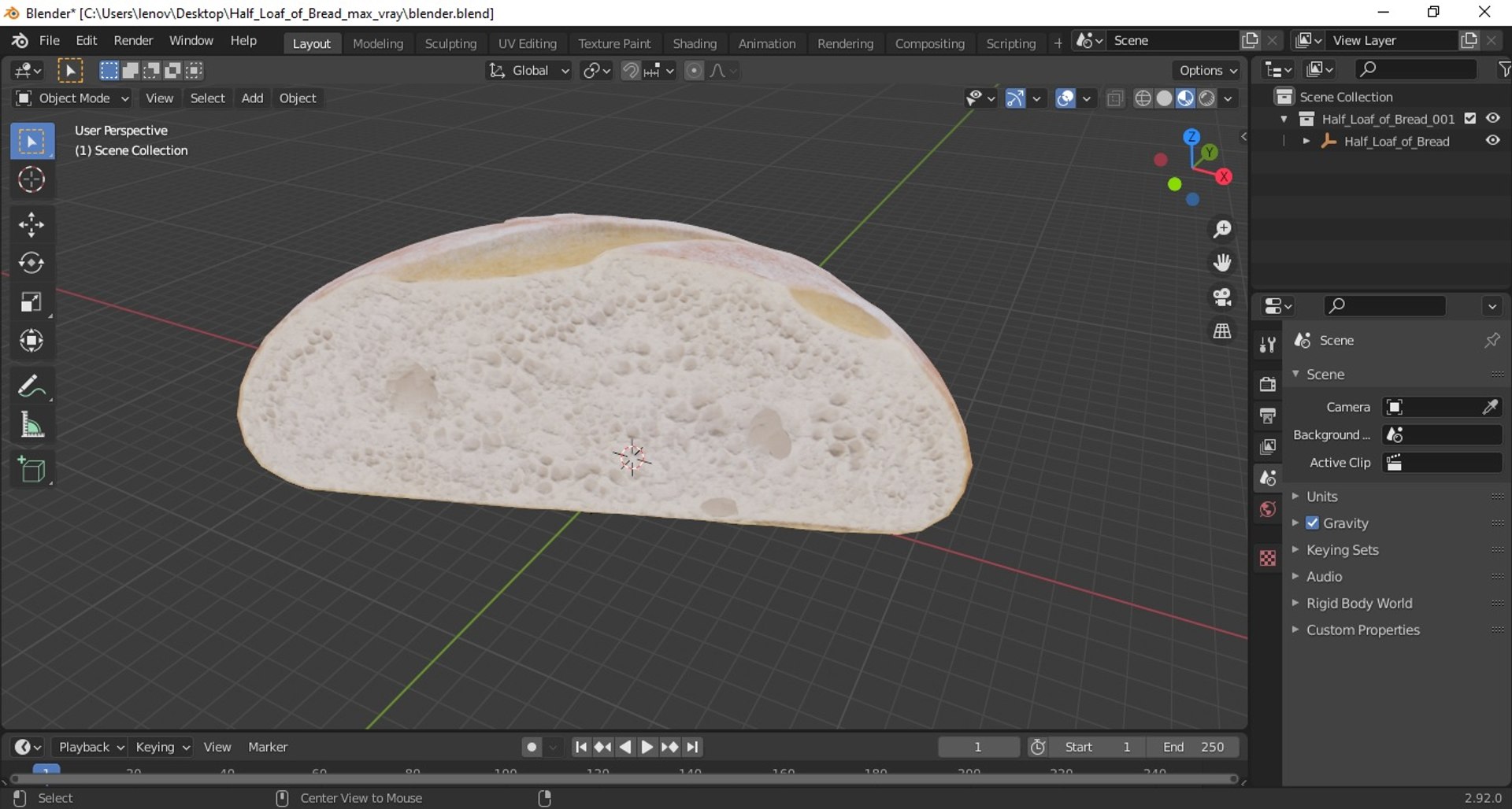 Half Loaf Of Bread 3D Model - TurboSquid 2244496