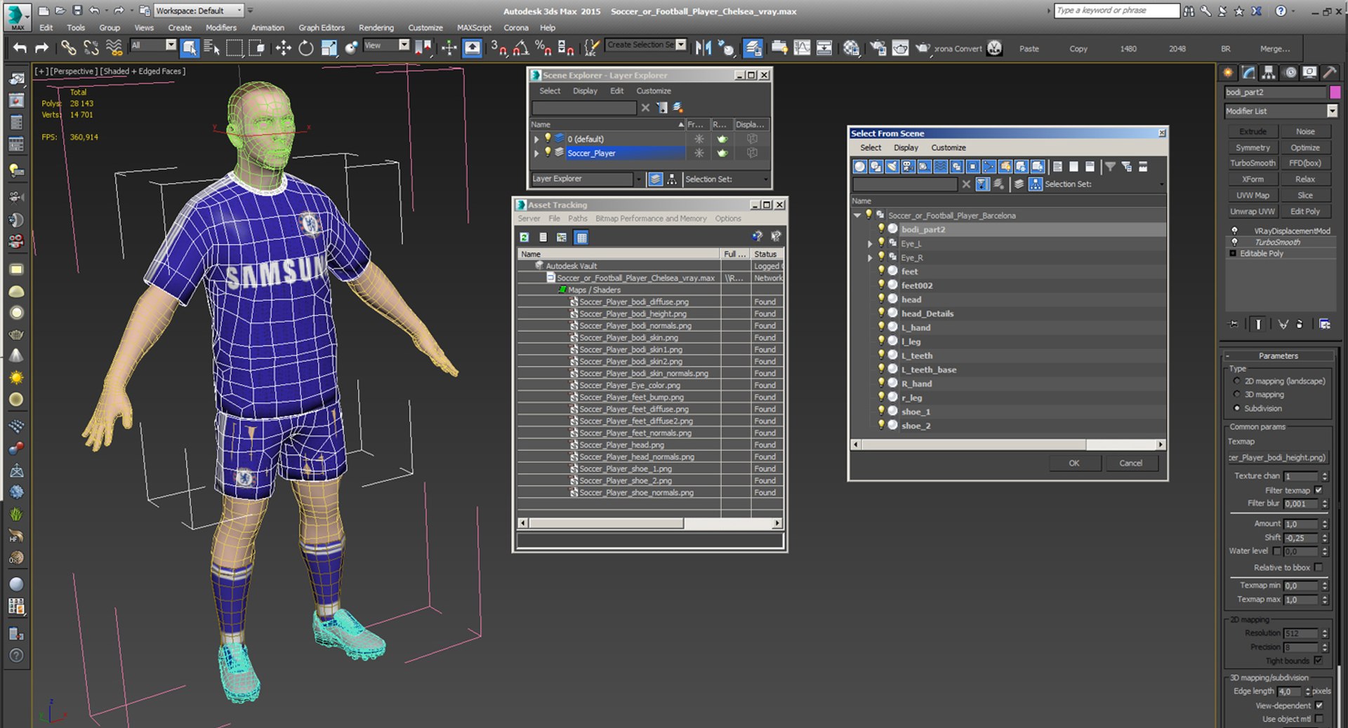 3D soccer football player chelsea - TurboSquid 1304946