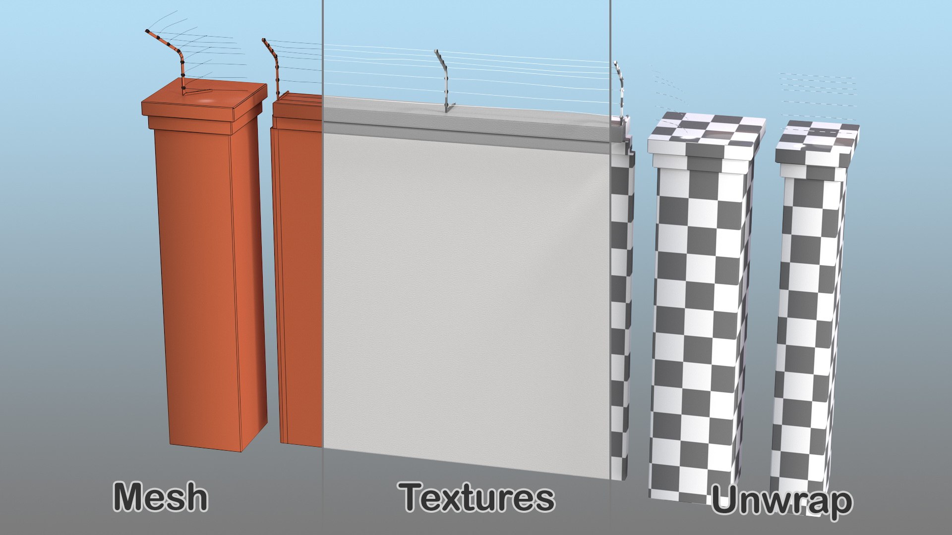 3D Concrete Wall Electric Wire Fence Model - TurboSquid 1546105