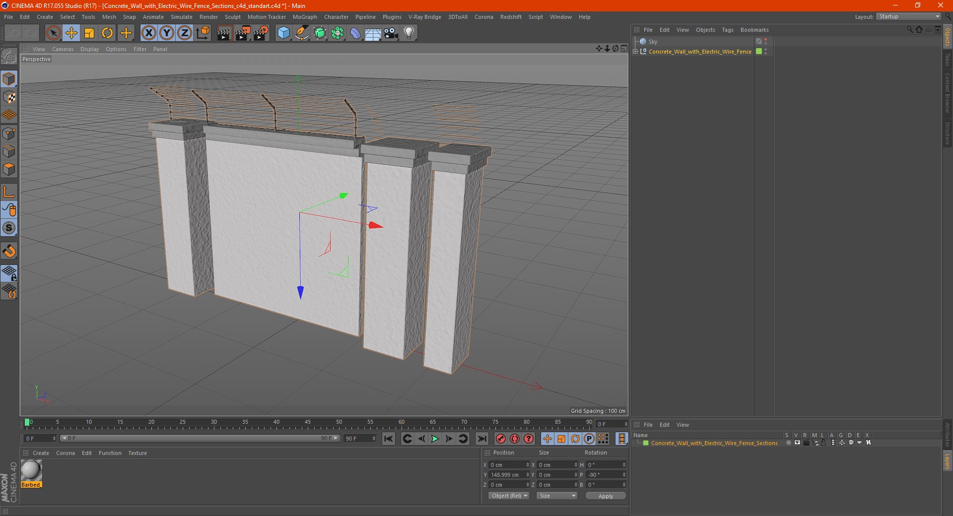 3D concrete wall electric wire fence model - TurboSquid 1546105