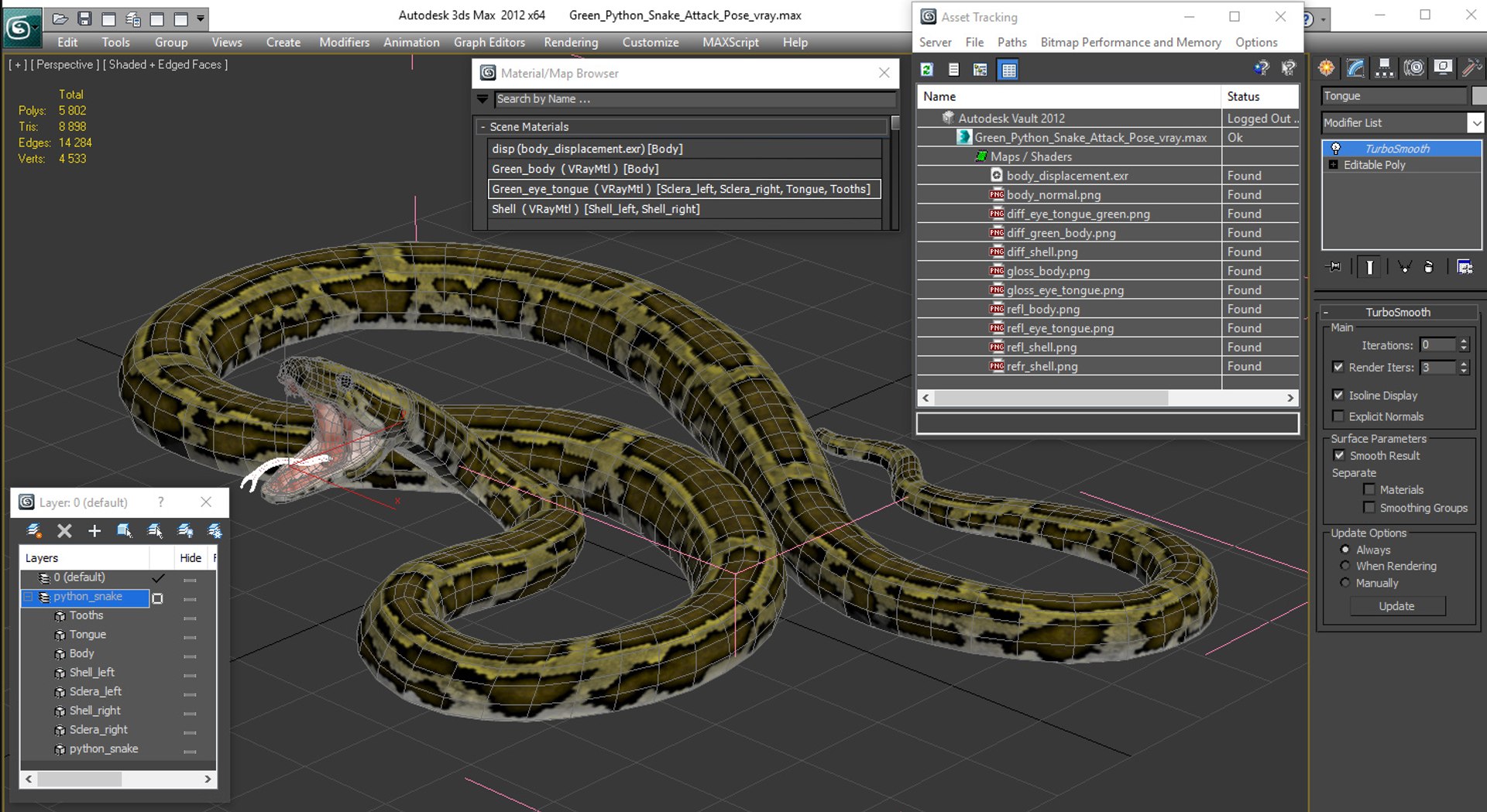 Green Python Snake Attack 3D Model - TurboSquid 1410562