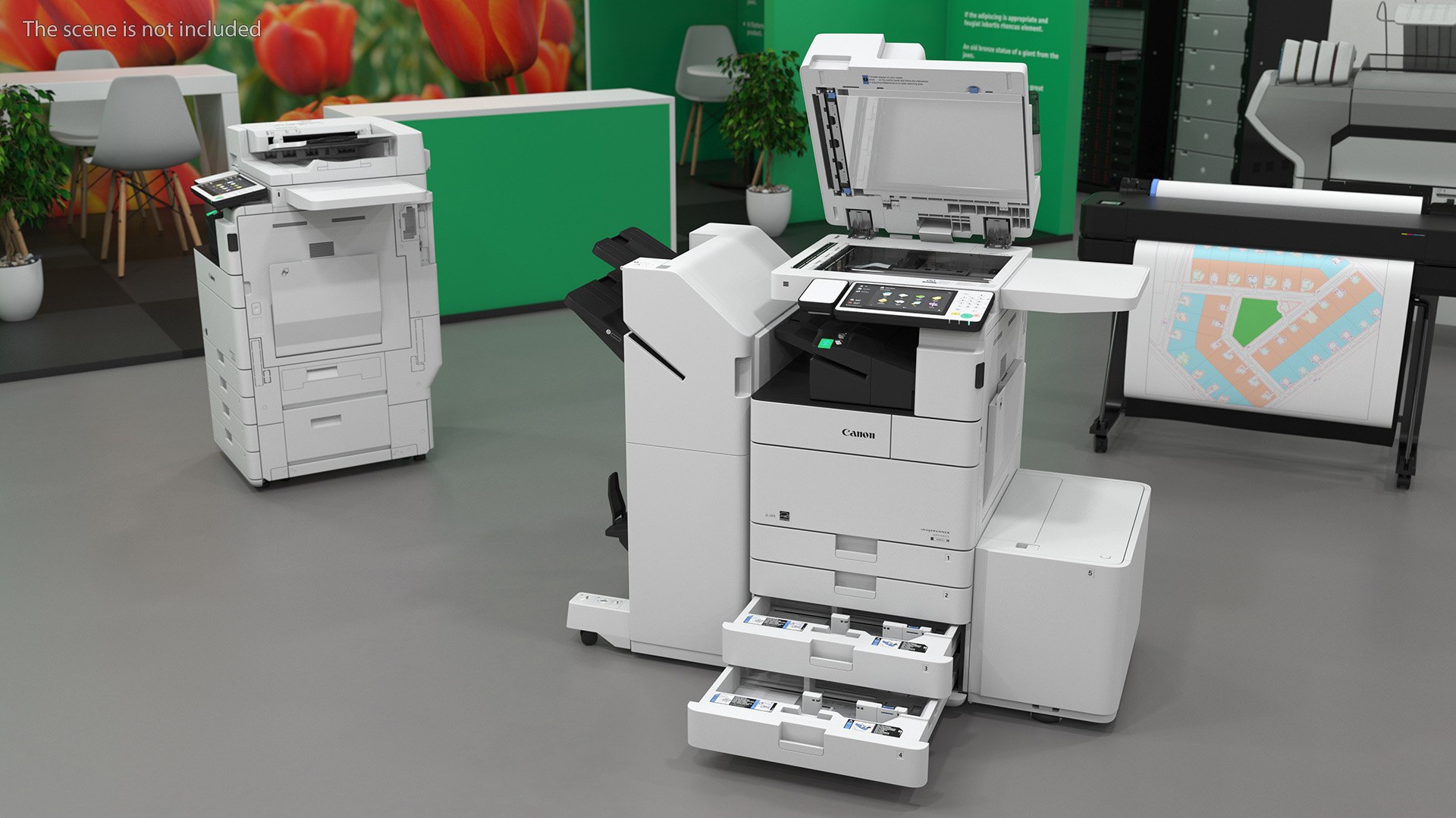 3D Model MFP Canon ImageRUNNER ADVANCE 4551i II Scanner And Trays Open ...