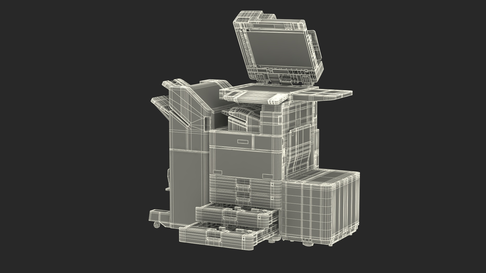 3D Model MFP Canon ImageRUNNER ADVANCE 4551i II Scanner And Trays Open ...