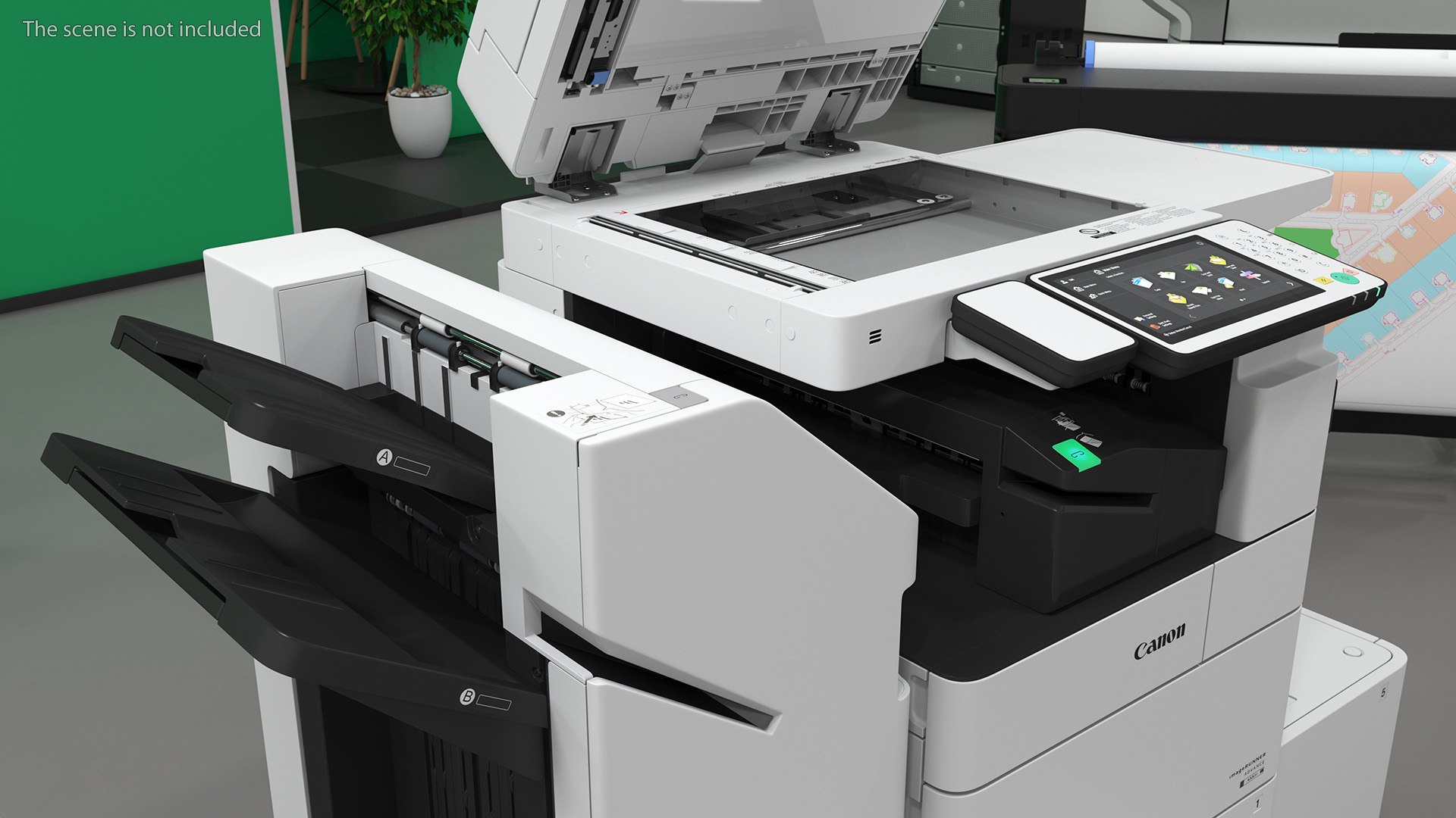 3D Model MFP Canon ImageRUNNER ADVANCE 4551i II Scanner And Trays Open ...