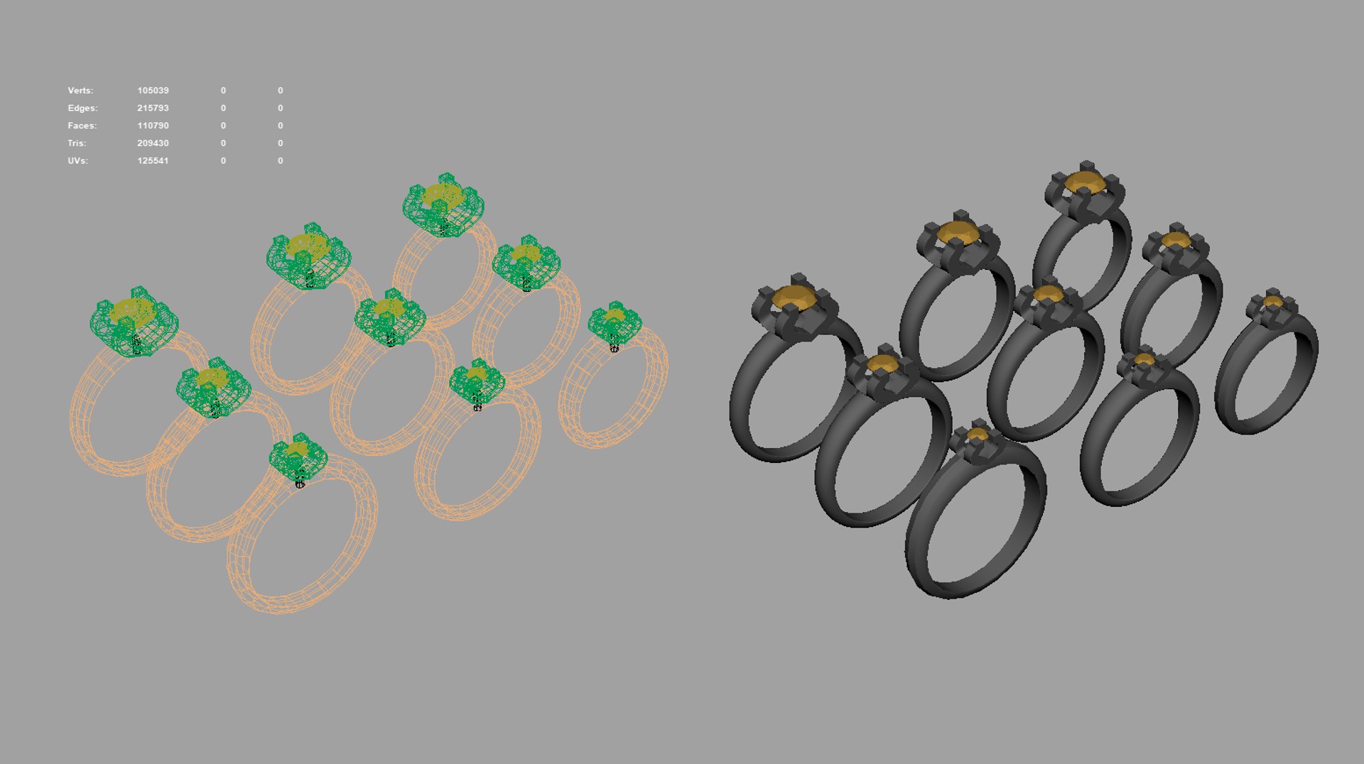 Gold Engagement Ring With Diamond Set of Sizes 0074 model - TurboSquid ...