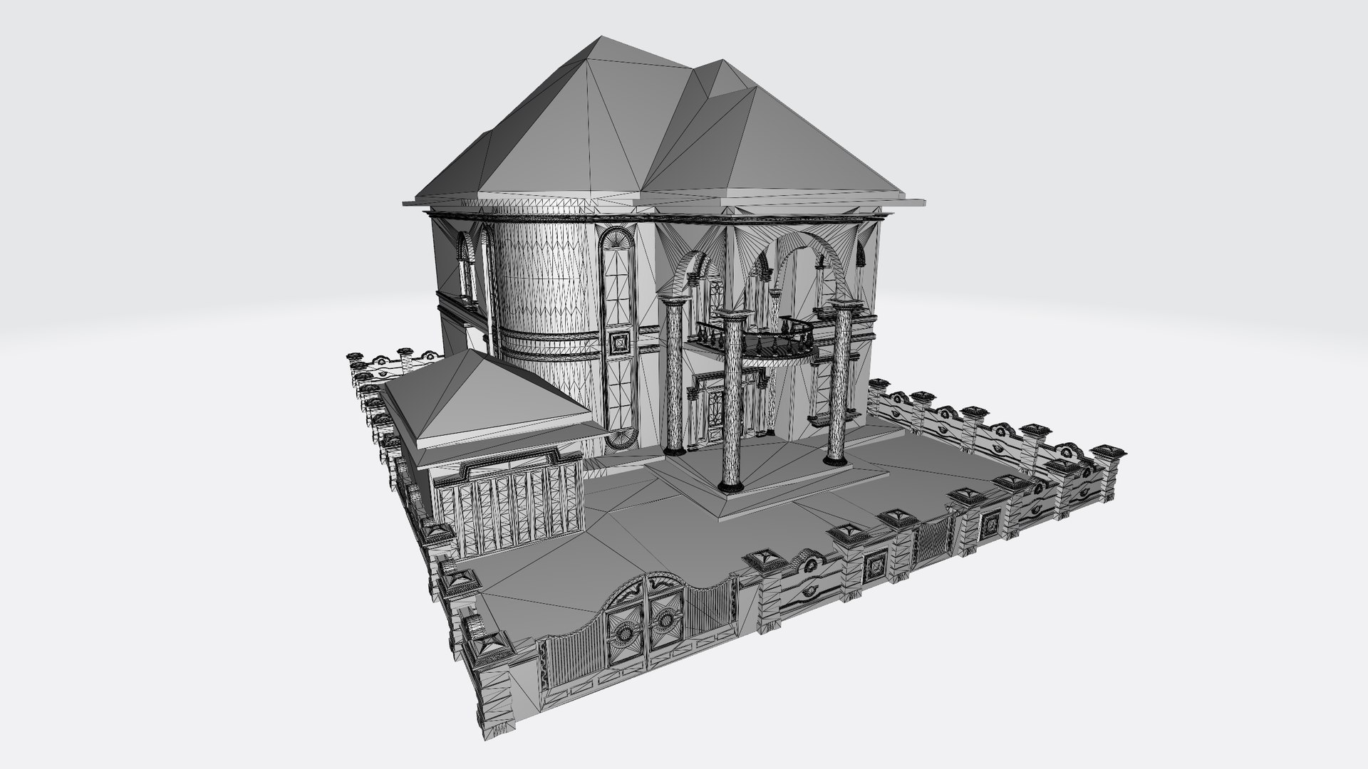 Classic 2 Storey House Architecture With Separate Fence And Garage 3D ...