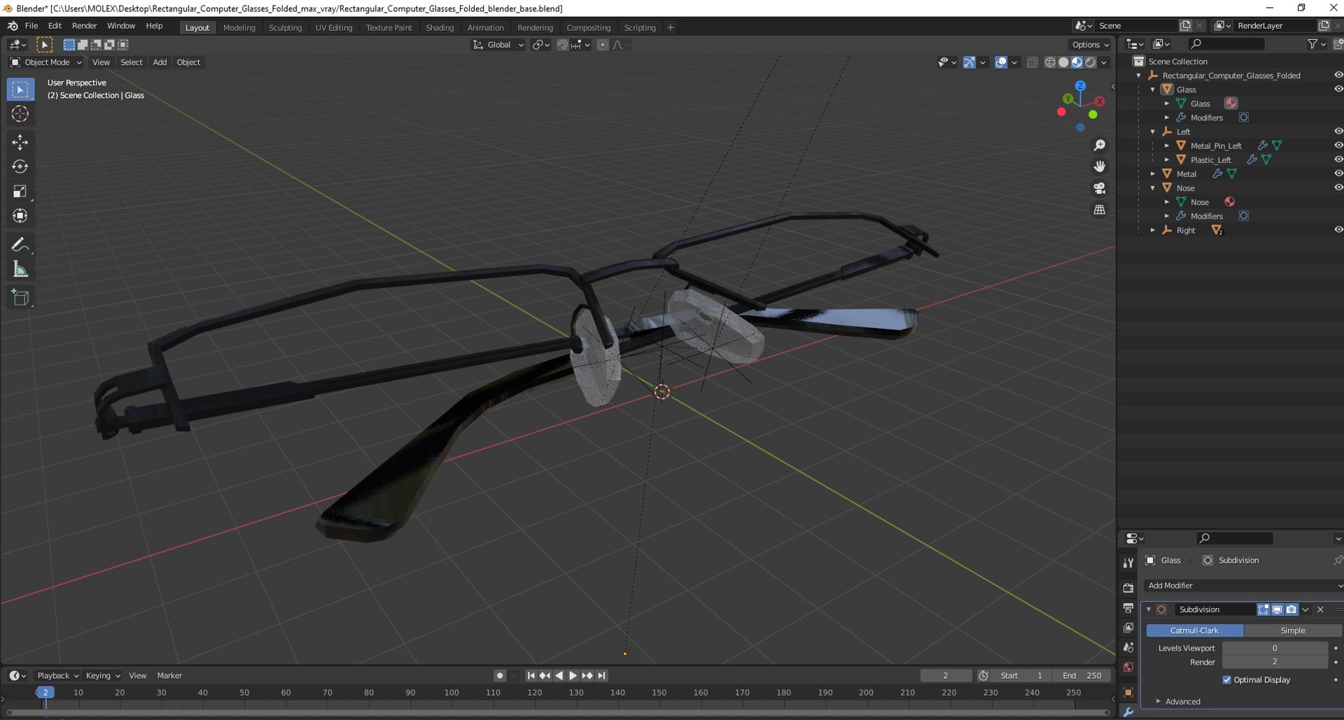 Rectangular Computer Glasses Folded 3D Model - TurboSquid 2146904