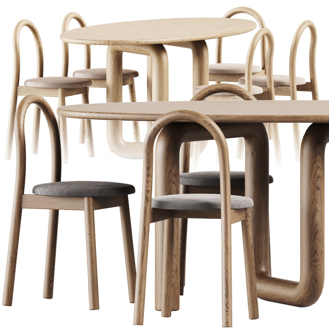 Oval Mono Table By Objects Ideas And Bobby Upholstered Chair By DesignByThem 3D Model ...