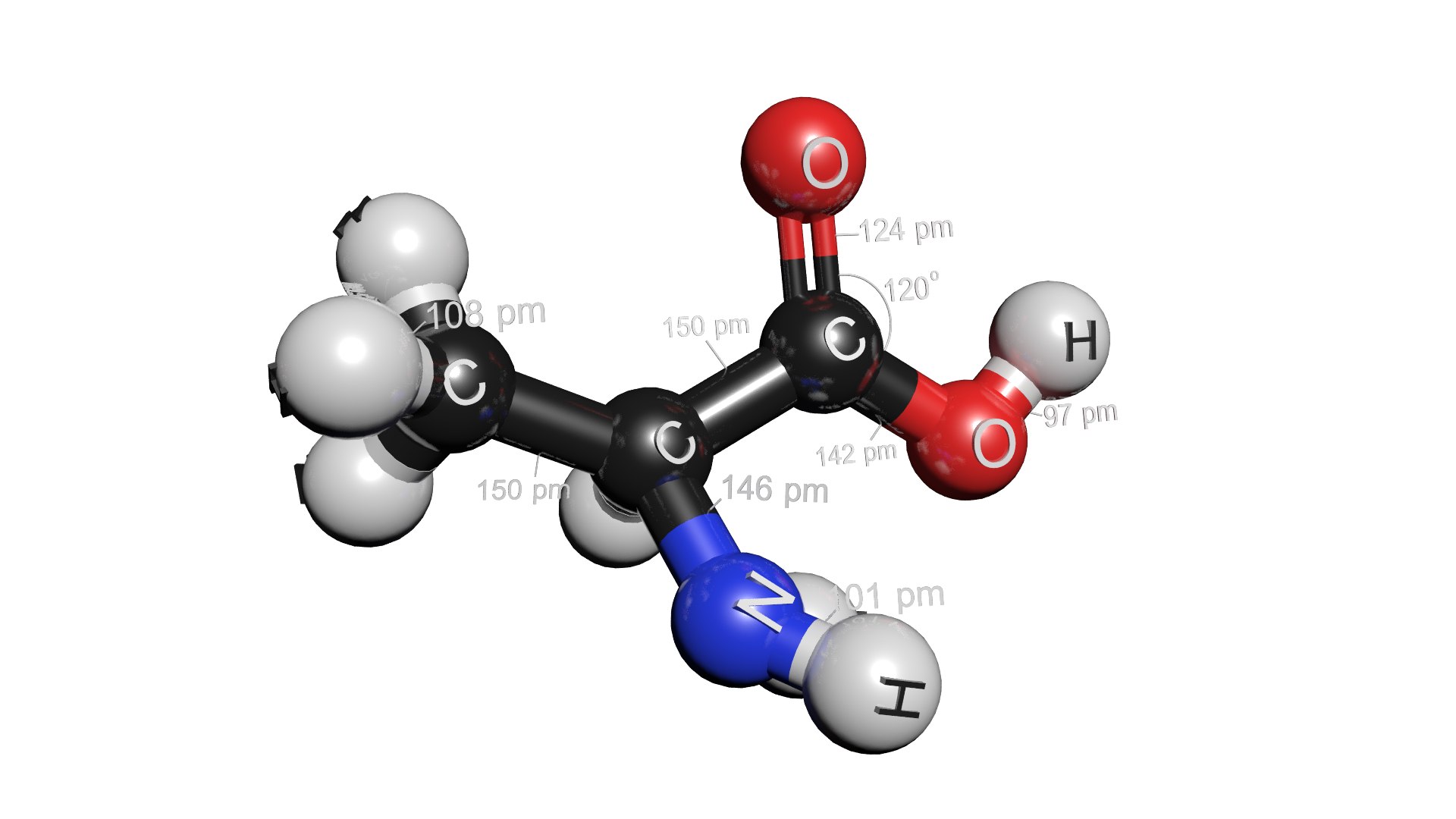 3D Model C3h7no2 Molecule Alanine - TurboSquid 1421056