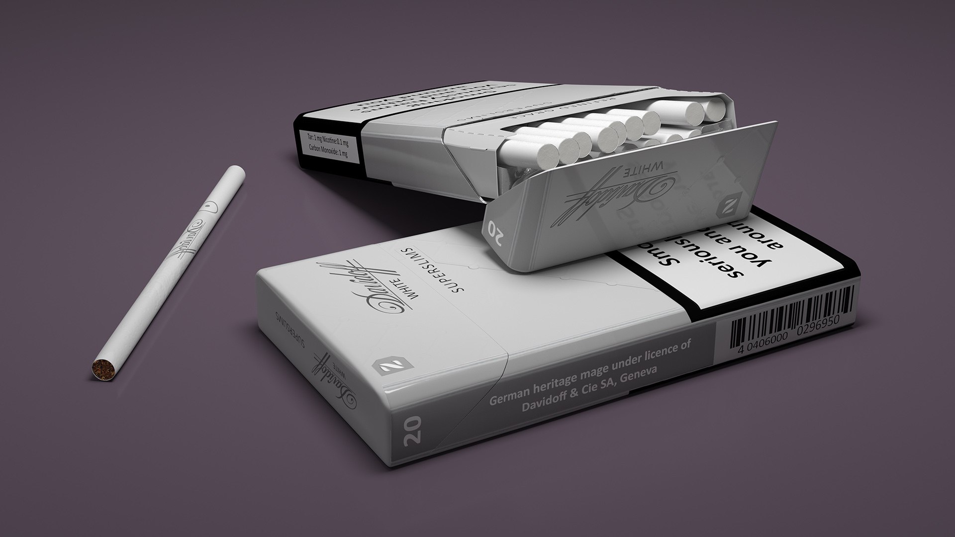 Cigarettes Davidoff White Super Slim Unpacked 3D - TurboSquid 2281779