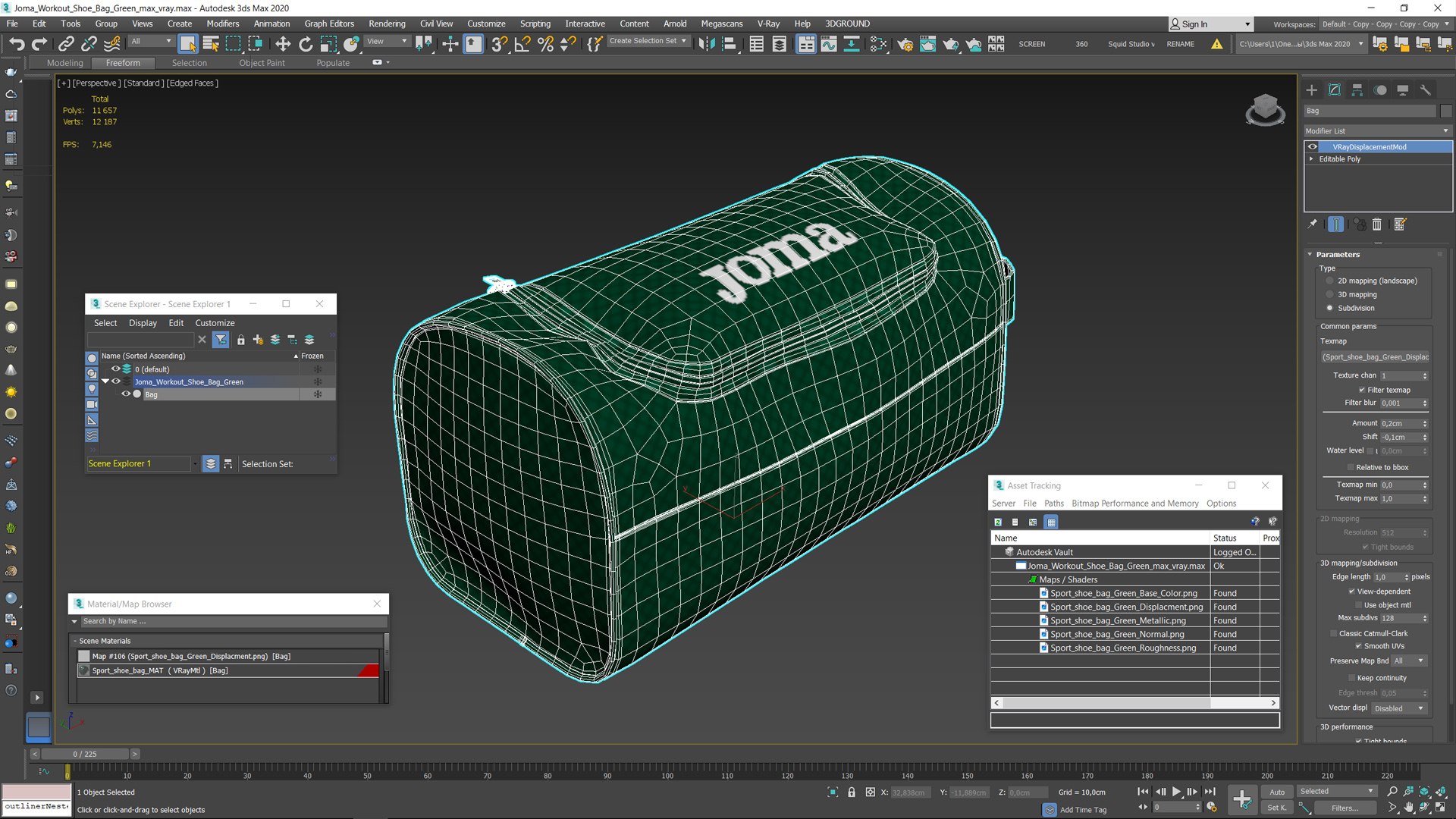 Joma Workout Shoe Bag Green 3D Model - TurboSquid 2289957