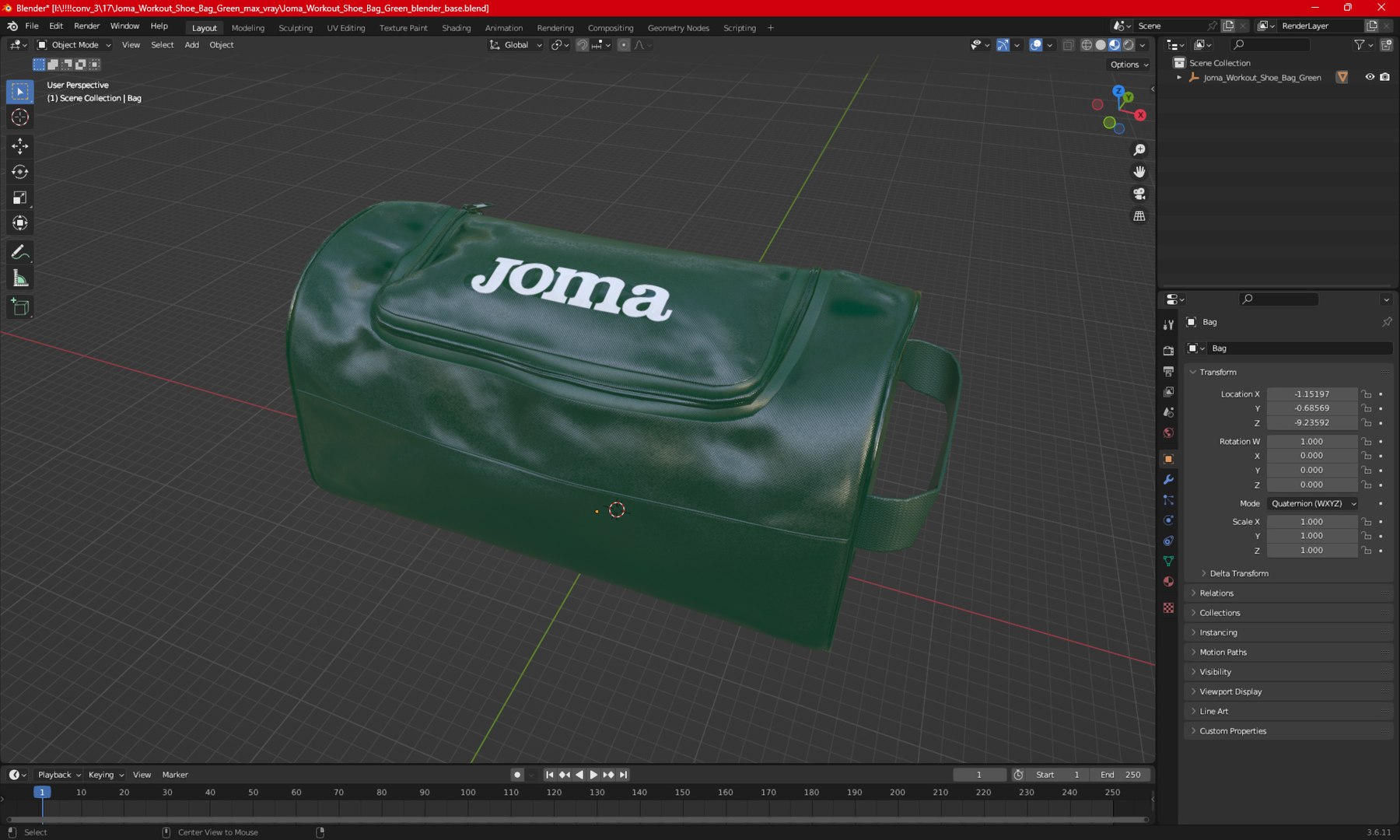 Joma Workout Shoe Bag Green 3D Model - TurboSquid 2289957