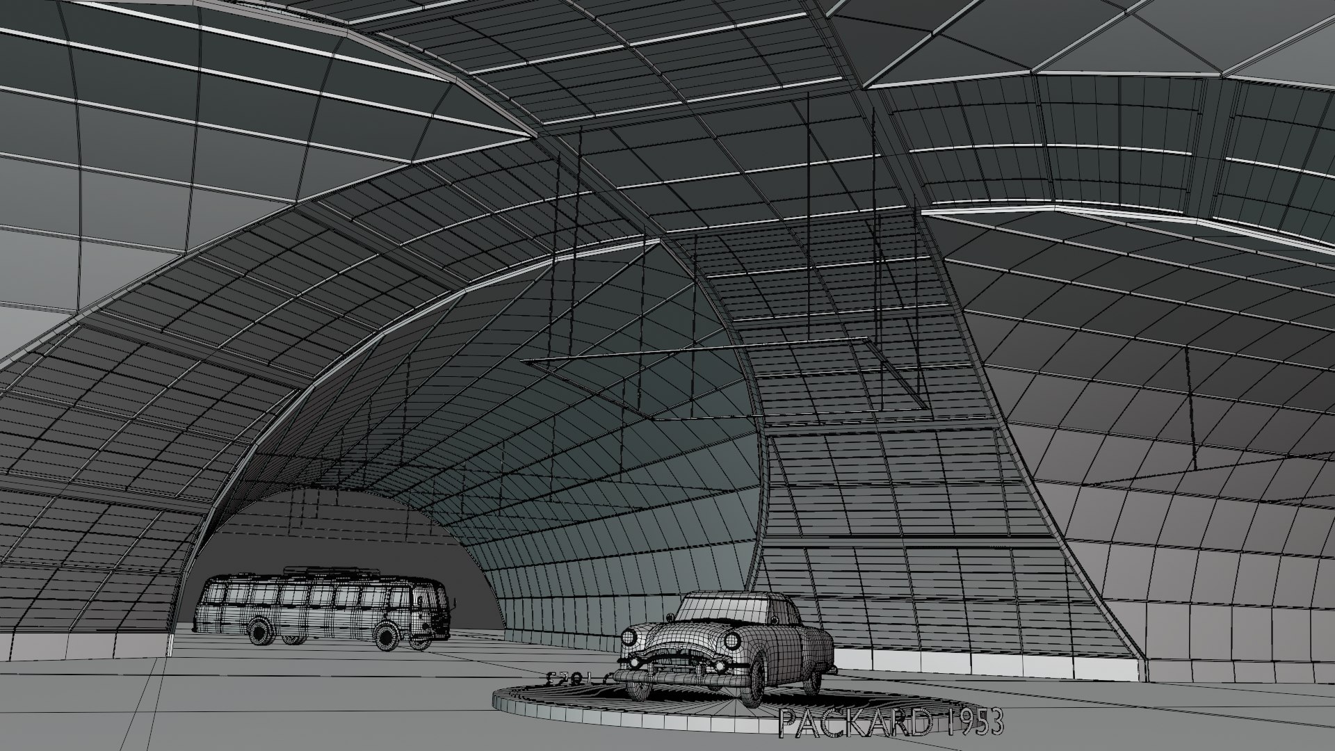 Museum With Car And Bus Model - TurboSquid 2036875