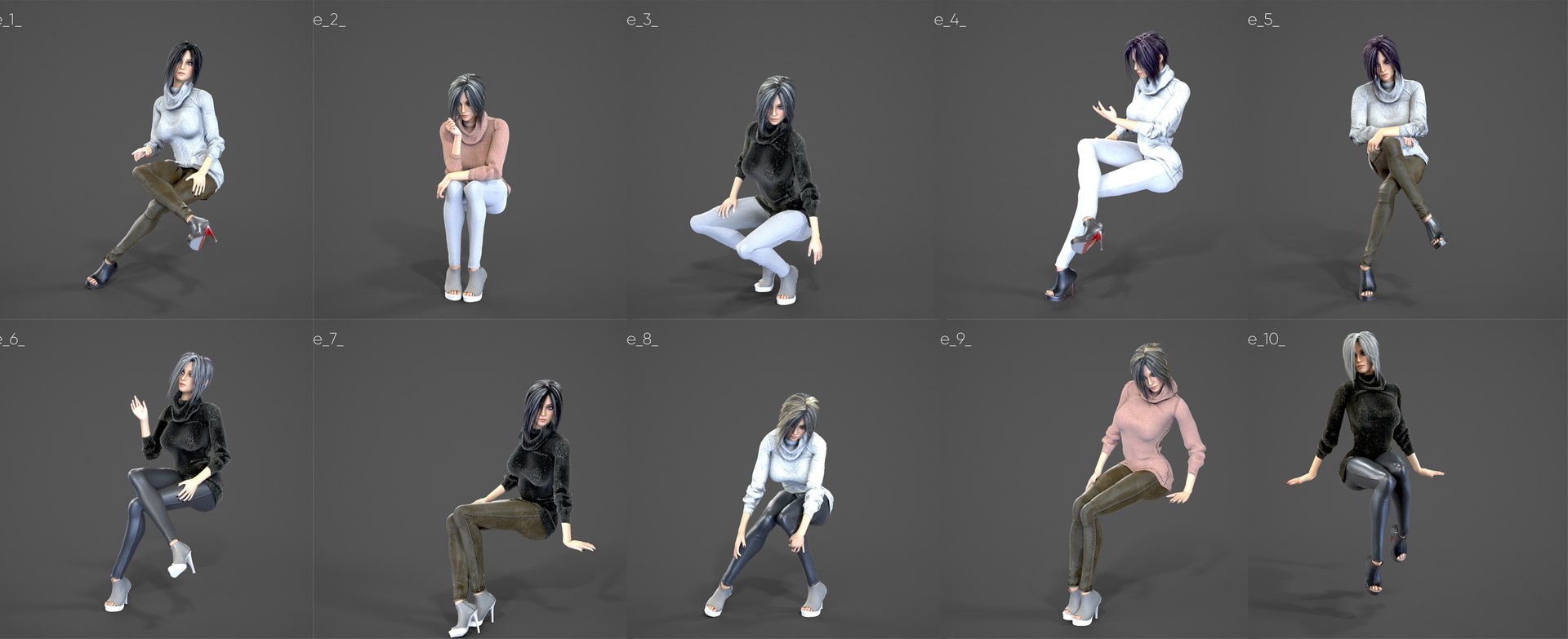 3D Female Woman Character Kenzie I 35 Poses Mega Pack Model ...