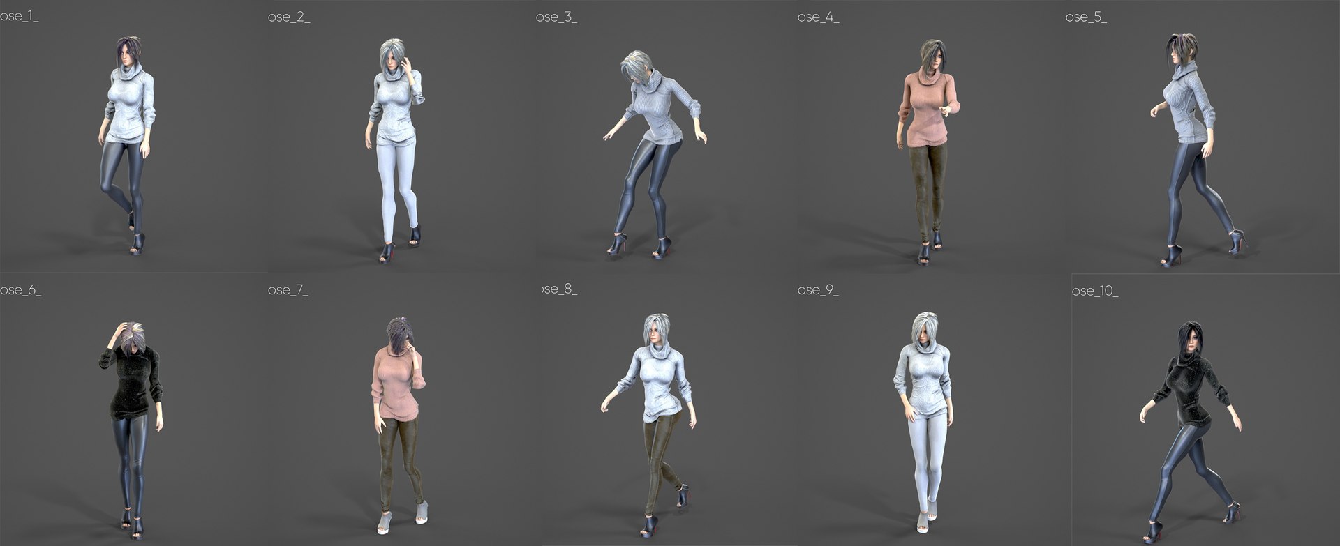 3D Female Woman Character Kenzie I 35 Poses Mega Pack Model ...